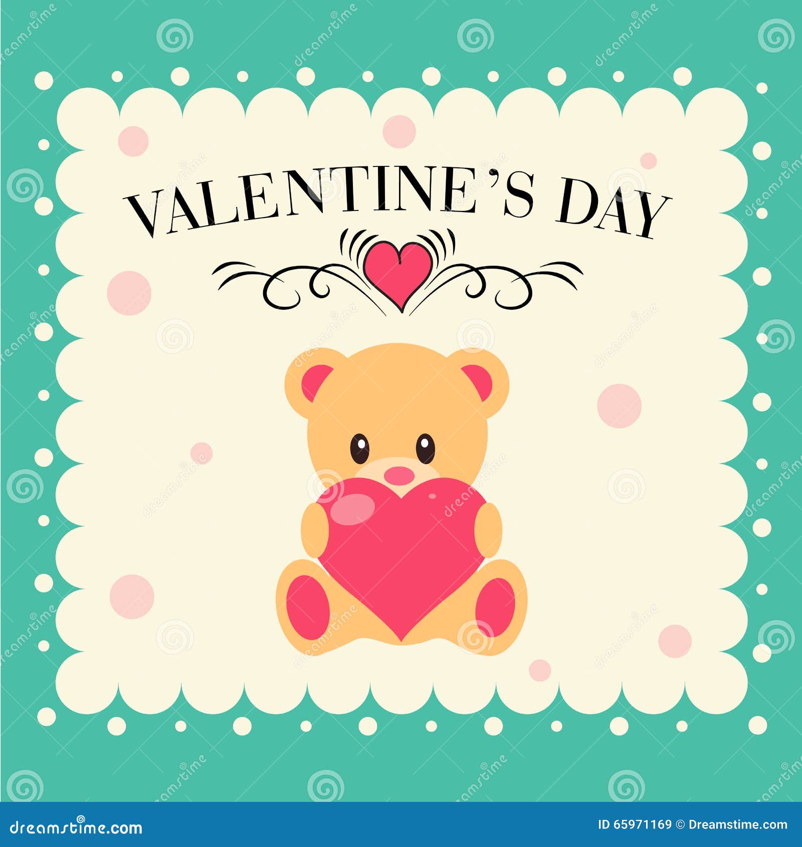 Valentine Day Card with Teddy Bear Stock Illustration - Illustration of ...