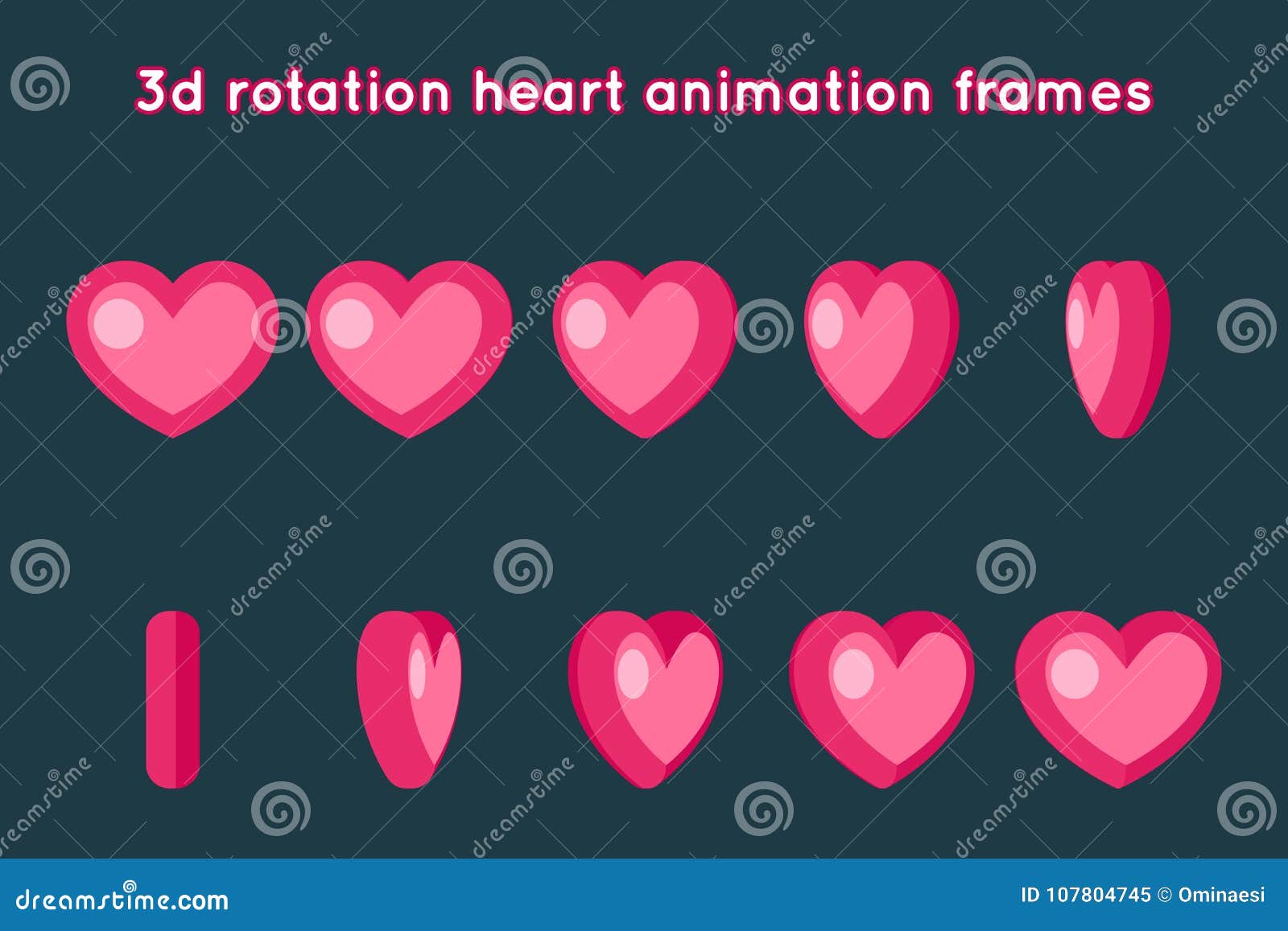 Valentine Day 3d Heart Rotation Animation Frames Set Flat Design Vector ...