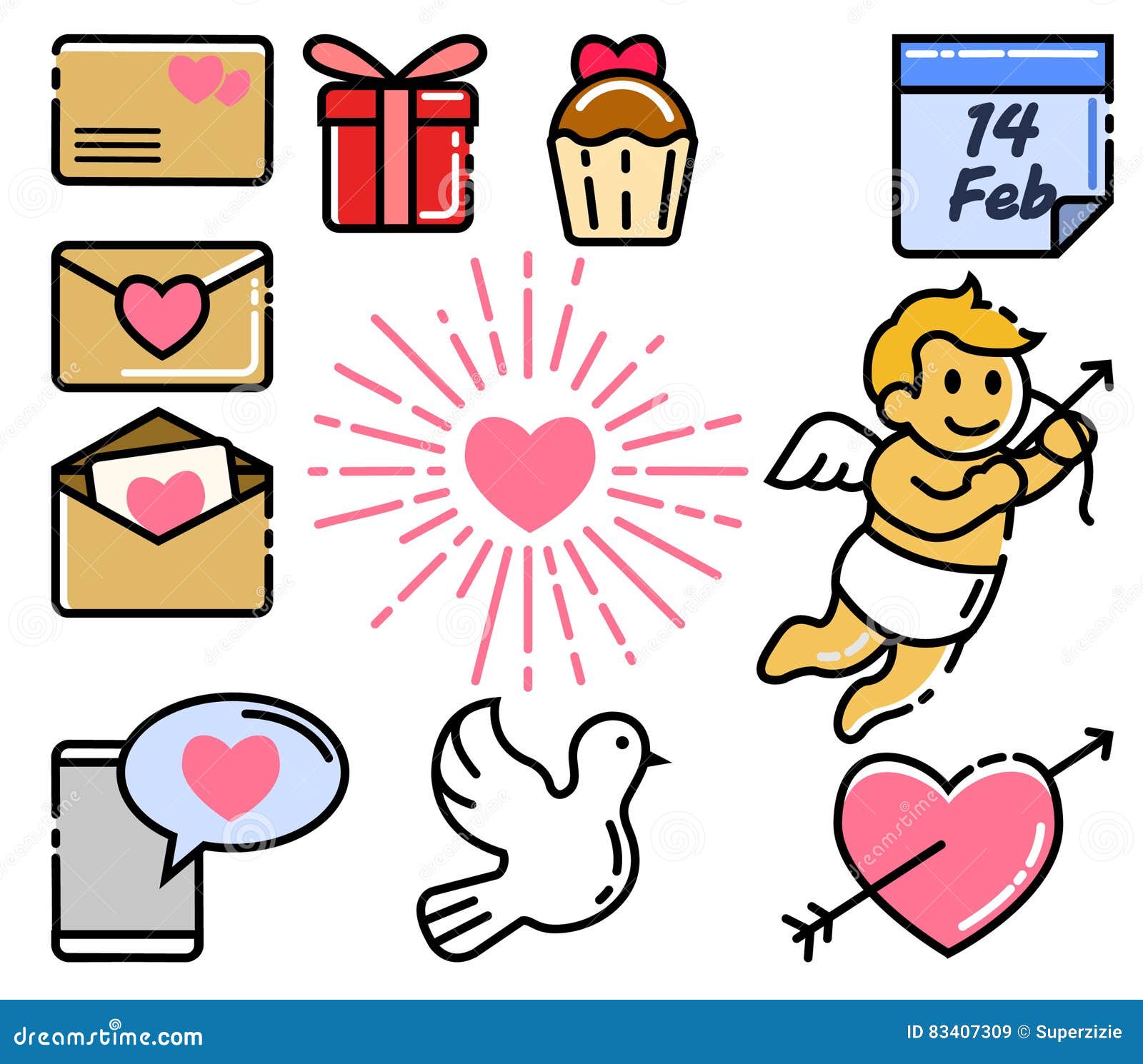 Valentine Day Element Set stock vector. Illustration of cute - 83407309