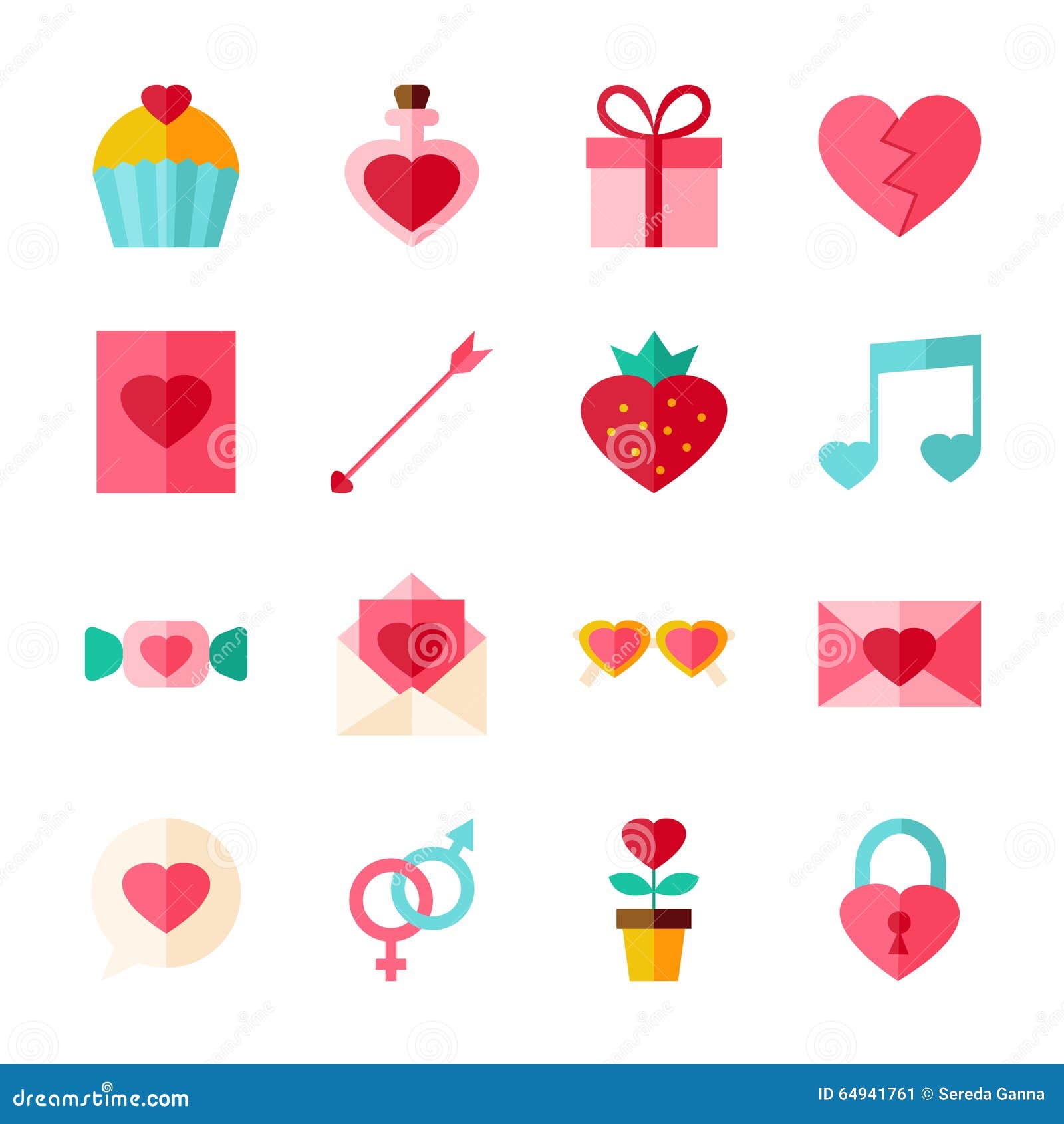 Valentine Day Flat Objects Set Isolated Over White Stock Vector ...