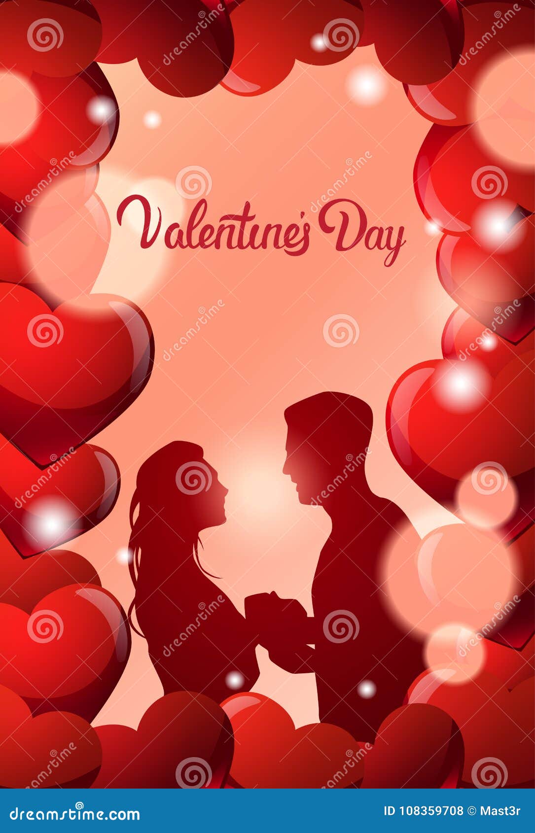 Valentine Day Greeting Card Couple Embracing Over Beautiful Background