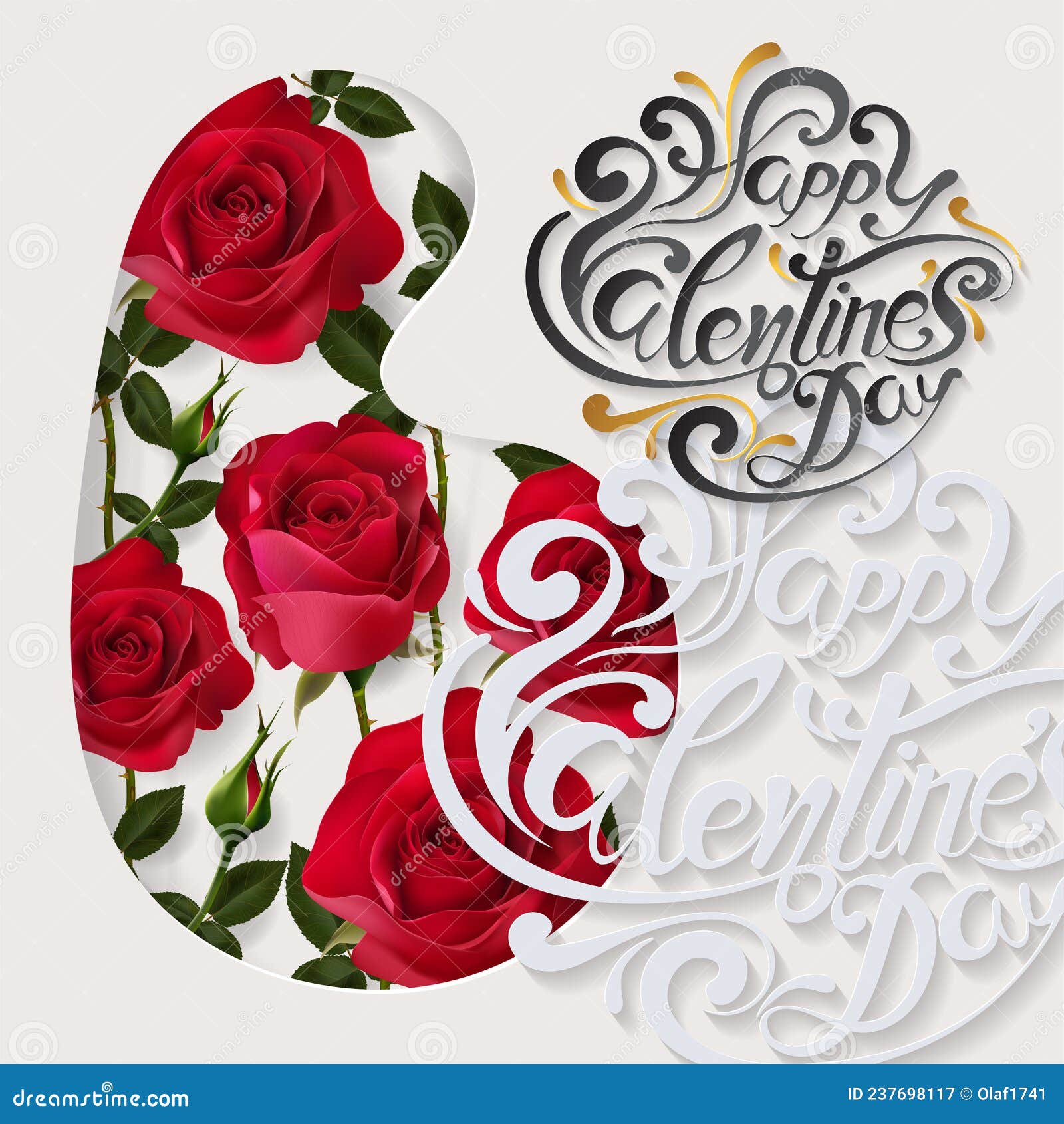 Valentine Day Greeting Card Templates With Realistic Of Beautiful Rose