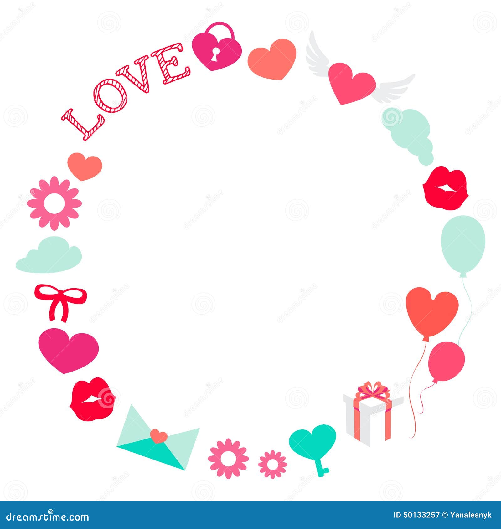 Valentine Day Romantic Love Round Frame Flat Stock Vector ...