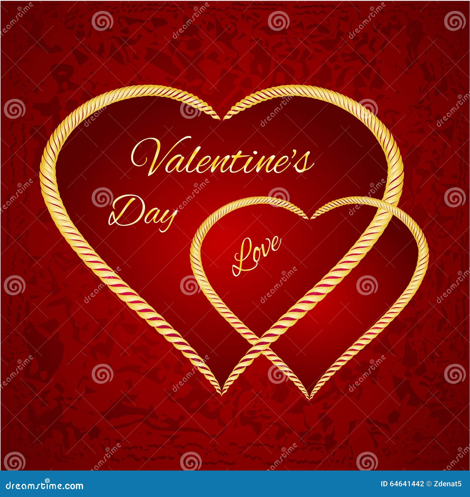 Valentine Day Two Gilded Hearts Vector Stock Vector - Illustration of ...