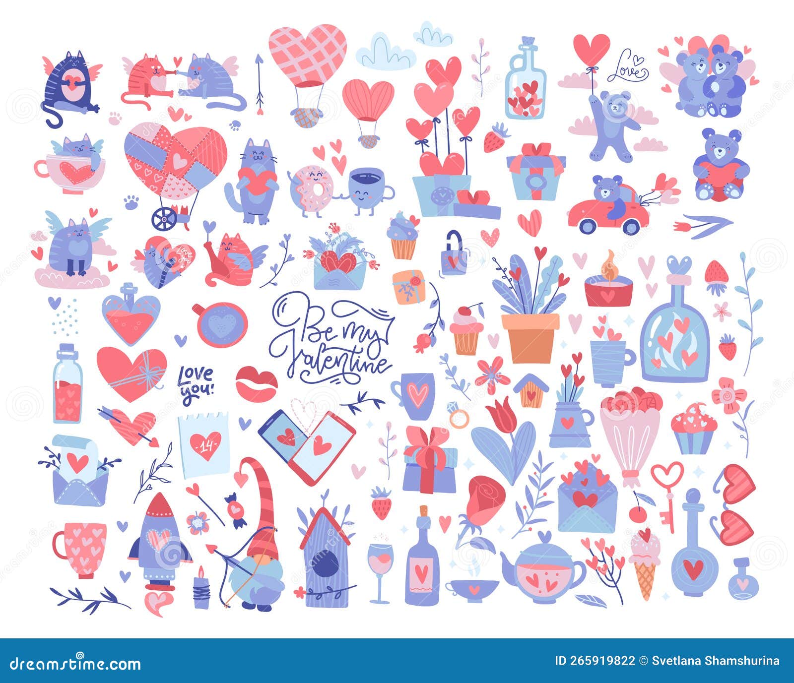 Valentine Elements Set. Many Various Romantic Objects. Saint Valentine ...