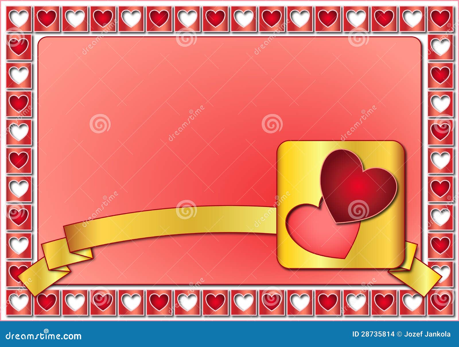 Valentine Frame with Hearts and Golden Ribbon Stock Illustration ...