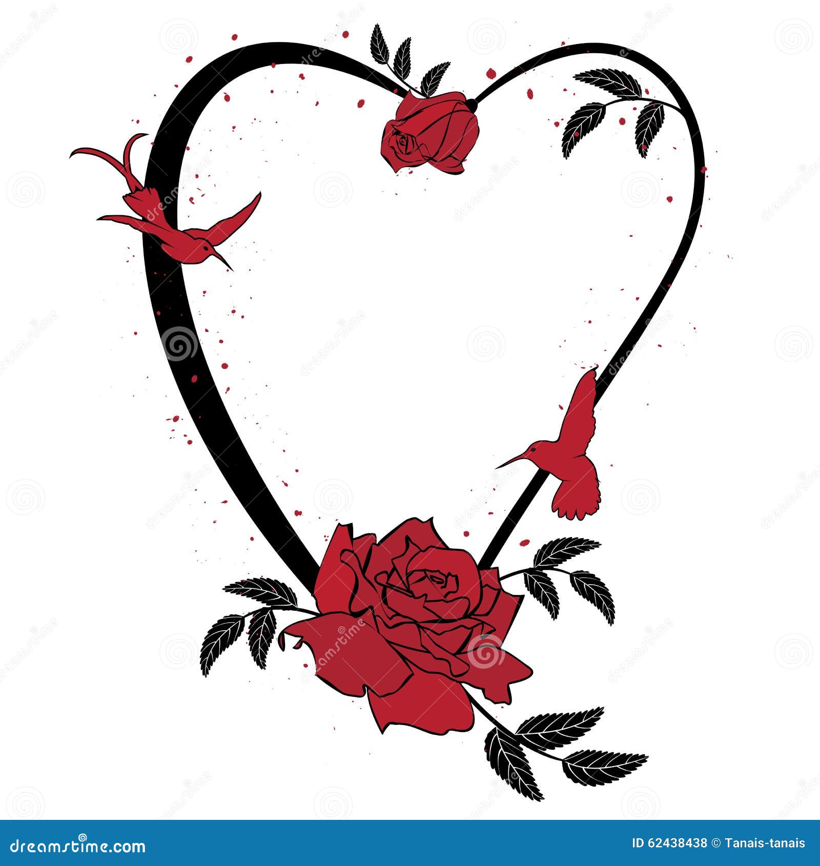 Valentine Frame with Roses and Hummingbird Stock Vector - Illustration ...