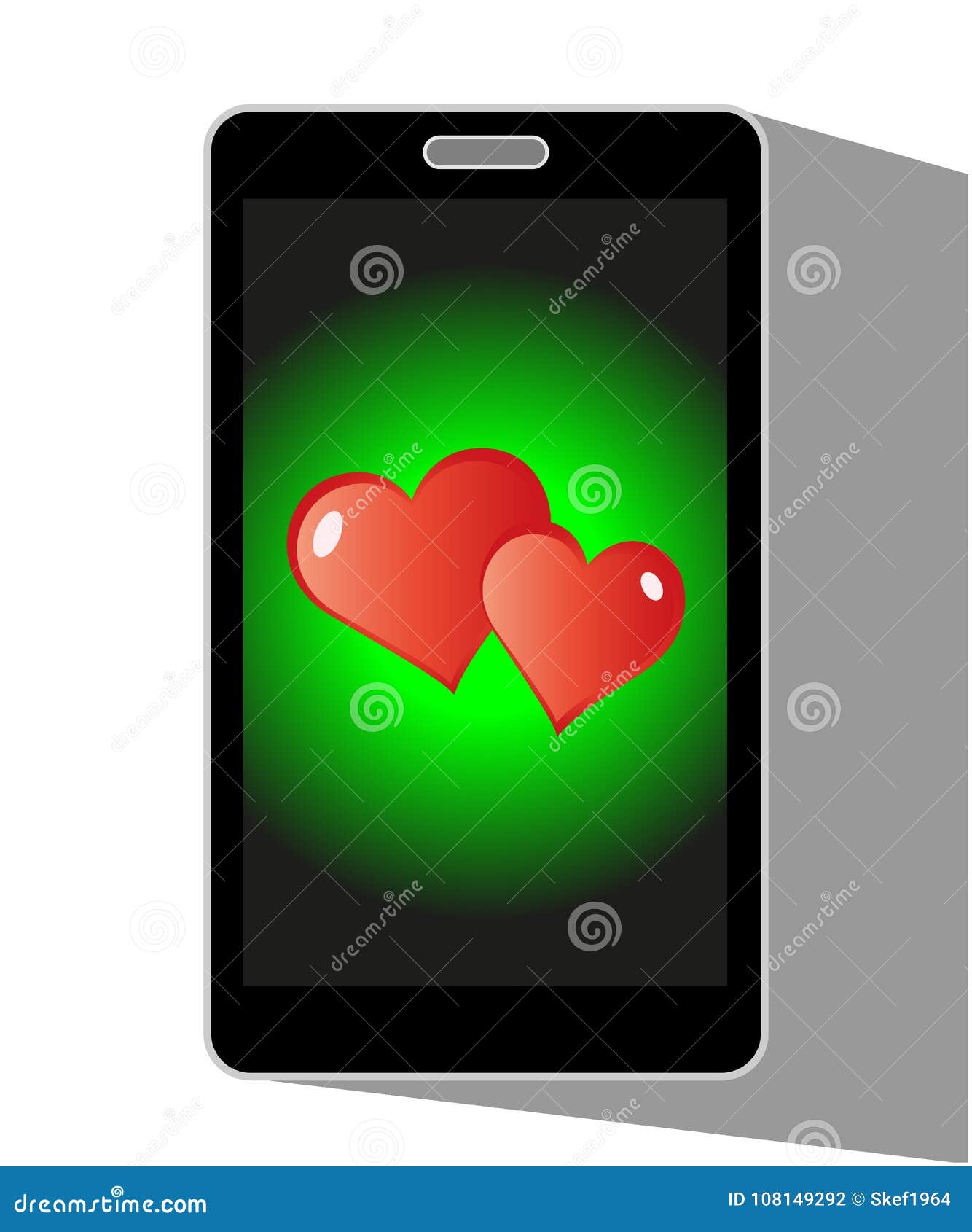 Two Red Hearts on the Mobile Phone Display. Stock Vector - Illustration ...