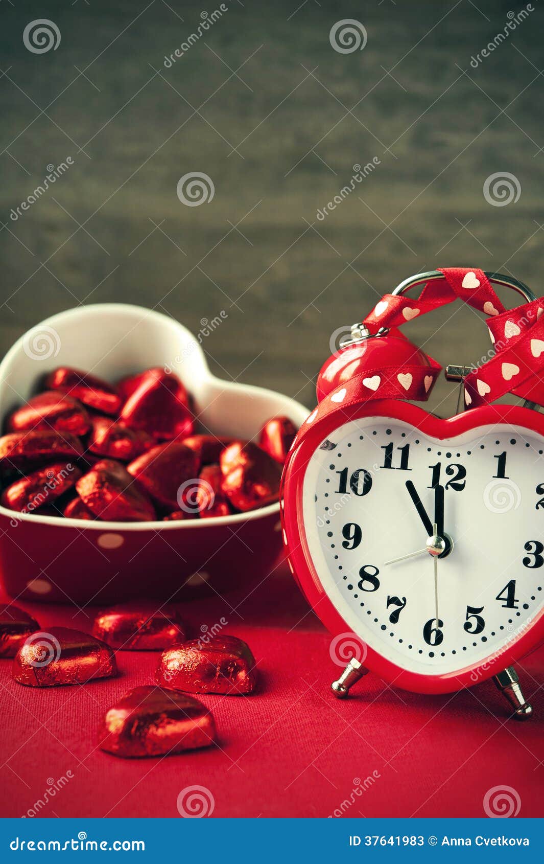 Valentine Heart Shaped Red Love Clock with Chocolates Stock Image ...