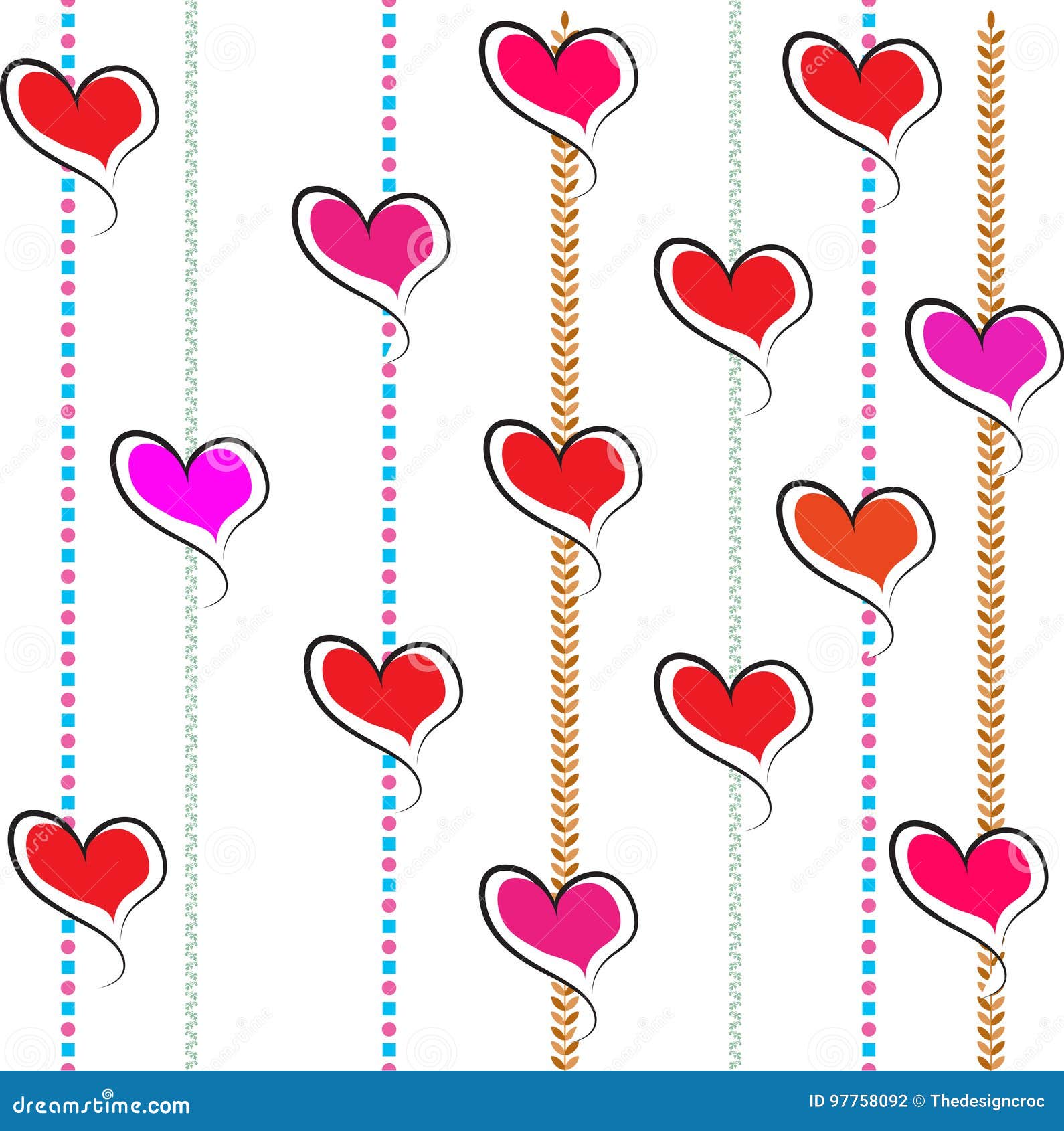 Valentine Hearts Pink Red Vertical Lines White Background Stock Vector ...