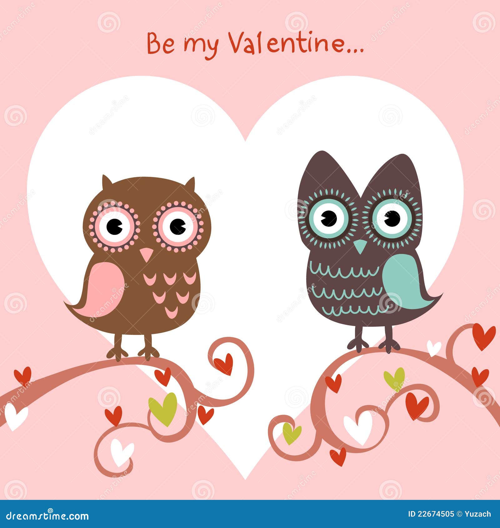Valentine Love Card with Owls and Hearts Stock Vector - Illustration of ...