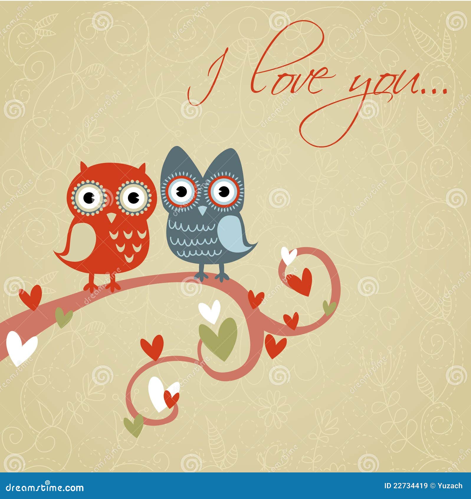 Valentine Love Card With Owls And Hearts Stock Vector Illustration Of