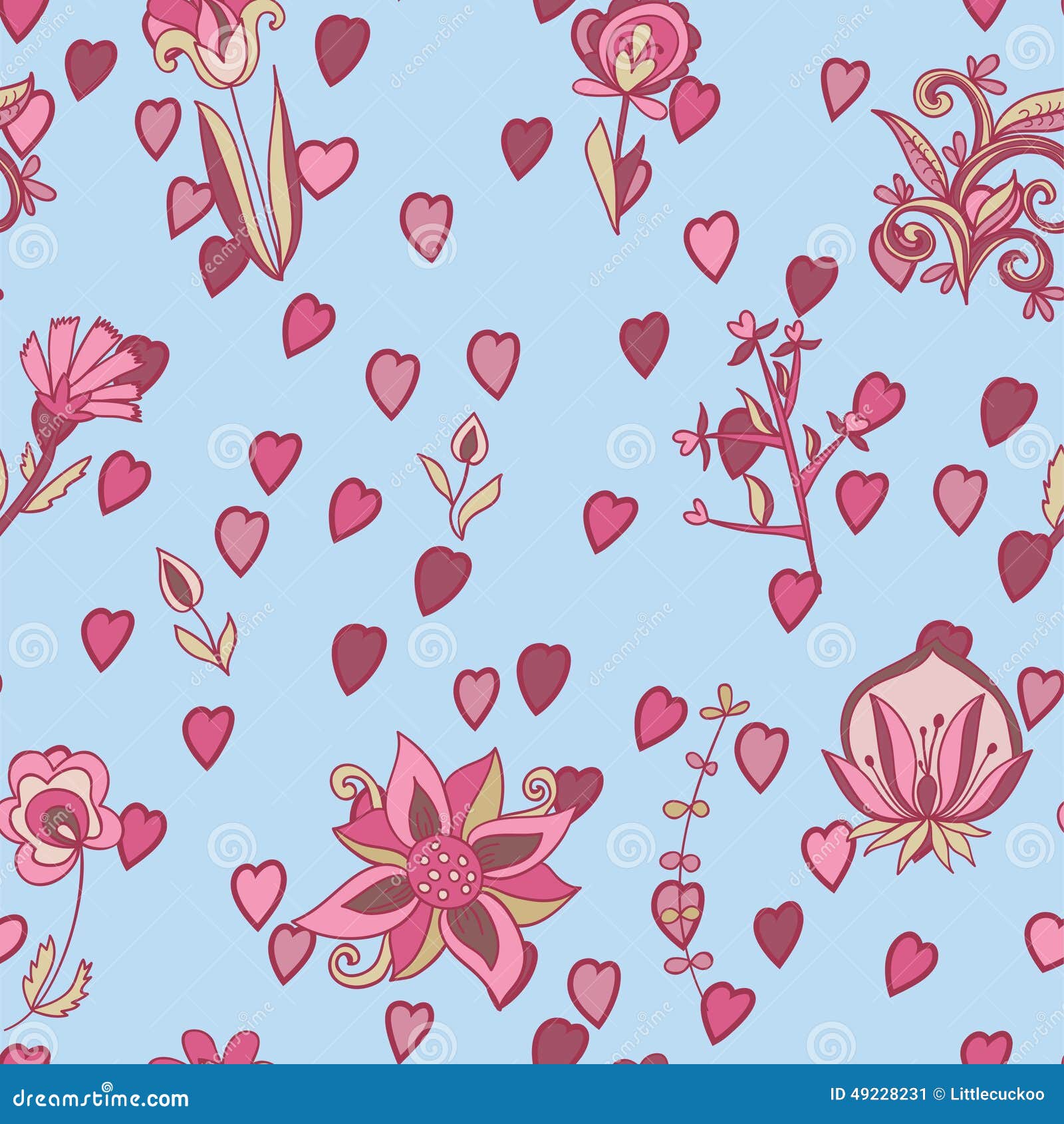Valentine Pattern with Hearts, Flowers Stock Vector - Illustration of ...