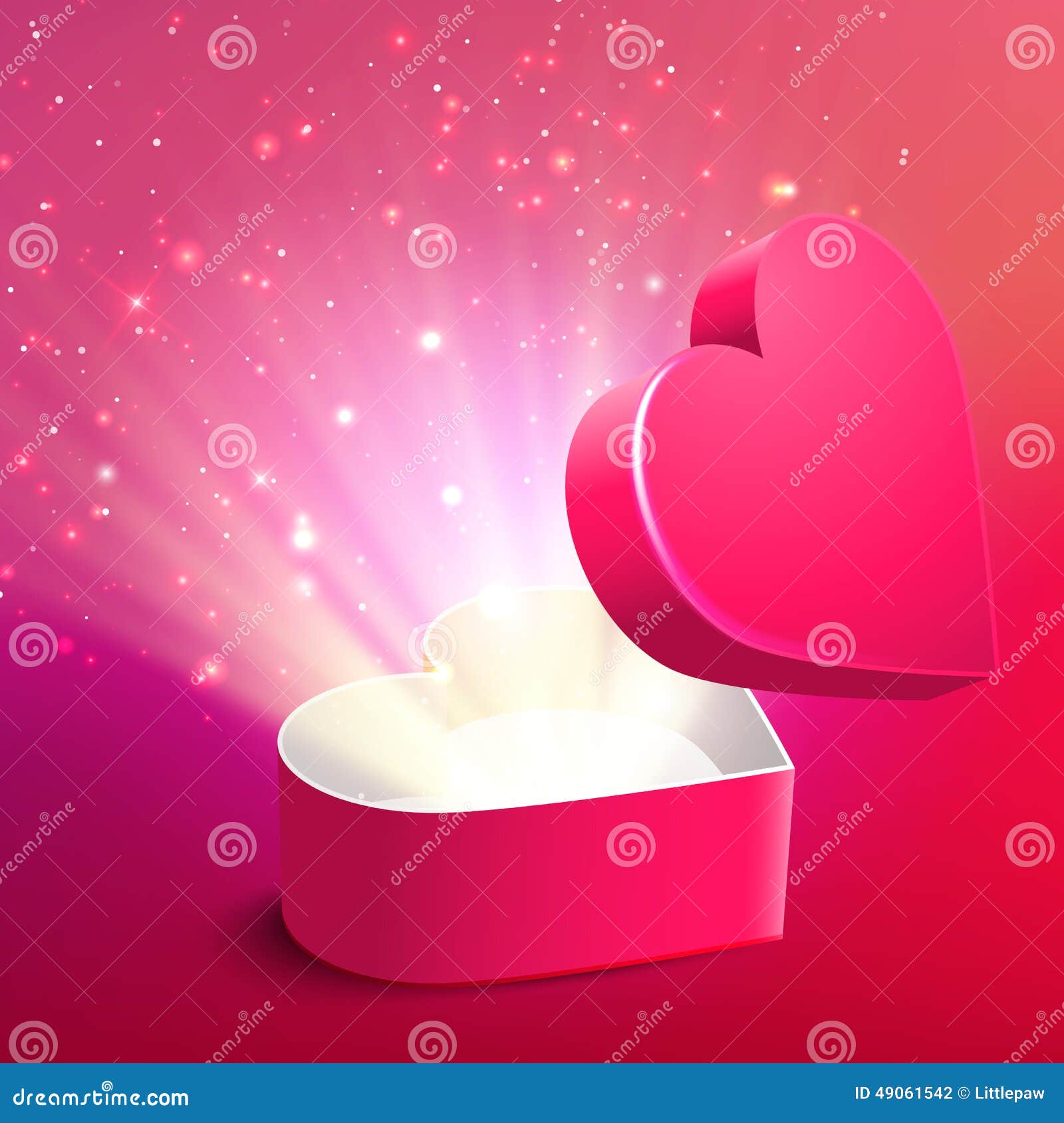 Valentine Postcard with Opened Surprise Gift Box and Shine Stock Vector ...