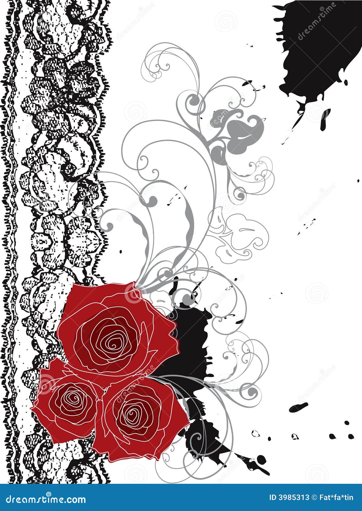 Valentine Red Roses and Lace Swirl Stock Vector - Illustration of fleur ...