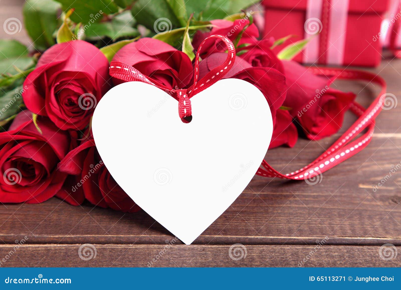 Valentine Roses with Heart Shape Gift Tag Stock Image - Image of gift ...