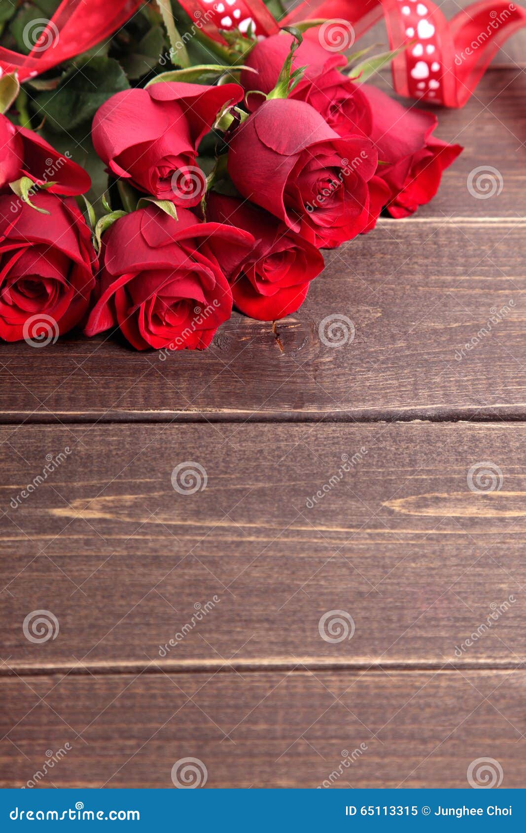 Valentine Roses with Red Ribbon, Copy Space Stock Image - Image of ...