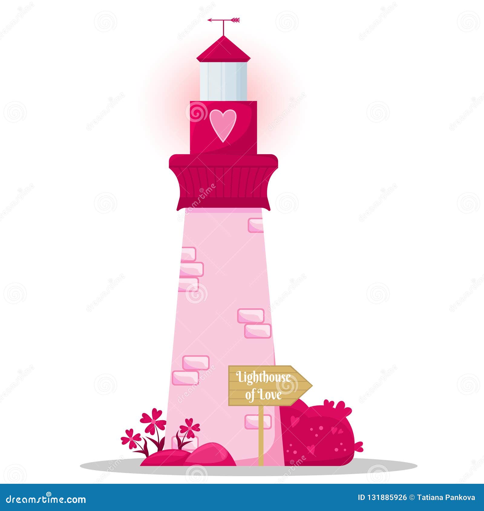 Pink Lighthouse Standing At The Coast Of Sea. Tropical Environment ...