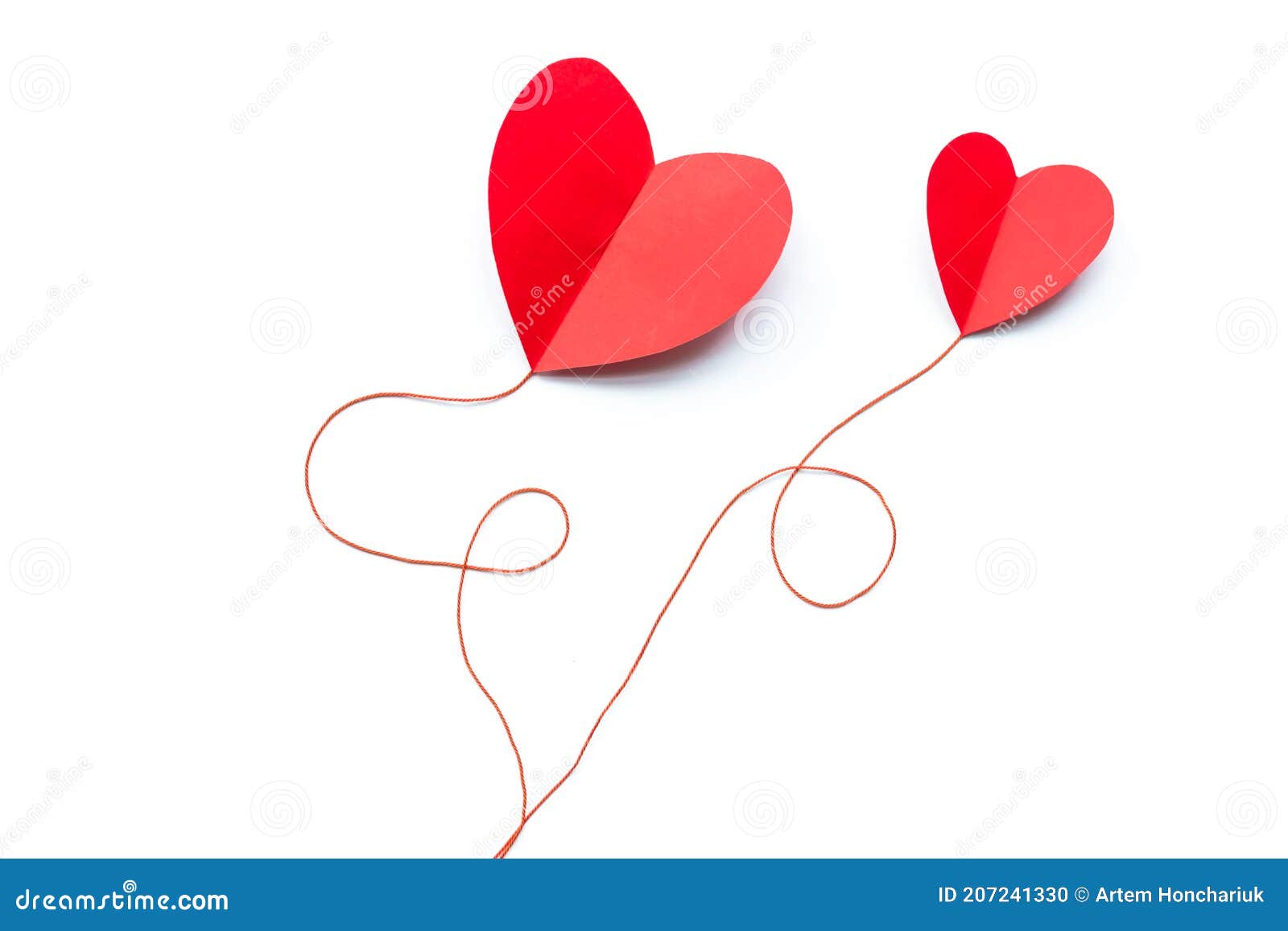 Valentine`s Day Background. Red Paper Hearts Connected by a Thread on a ...