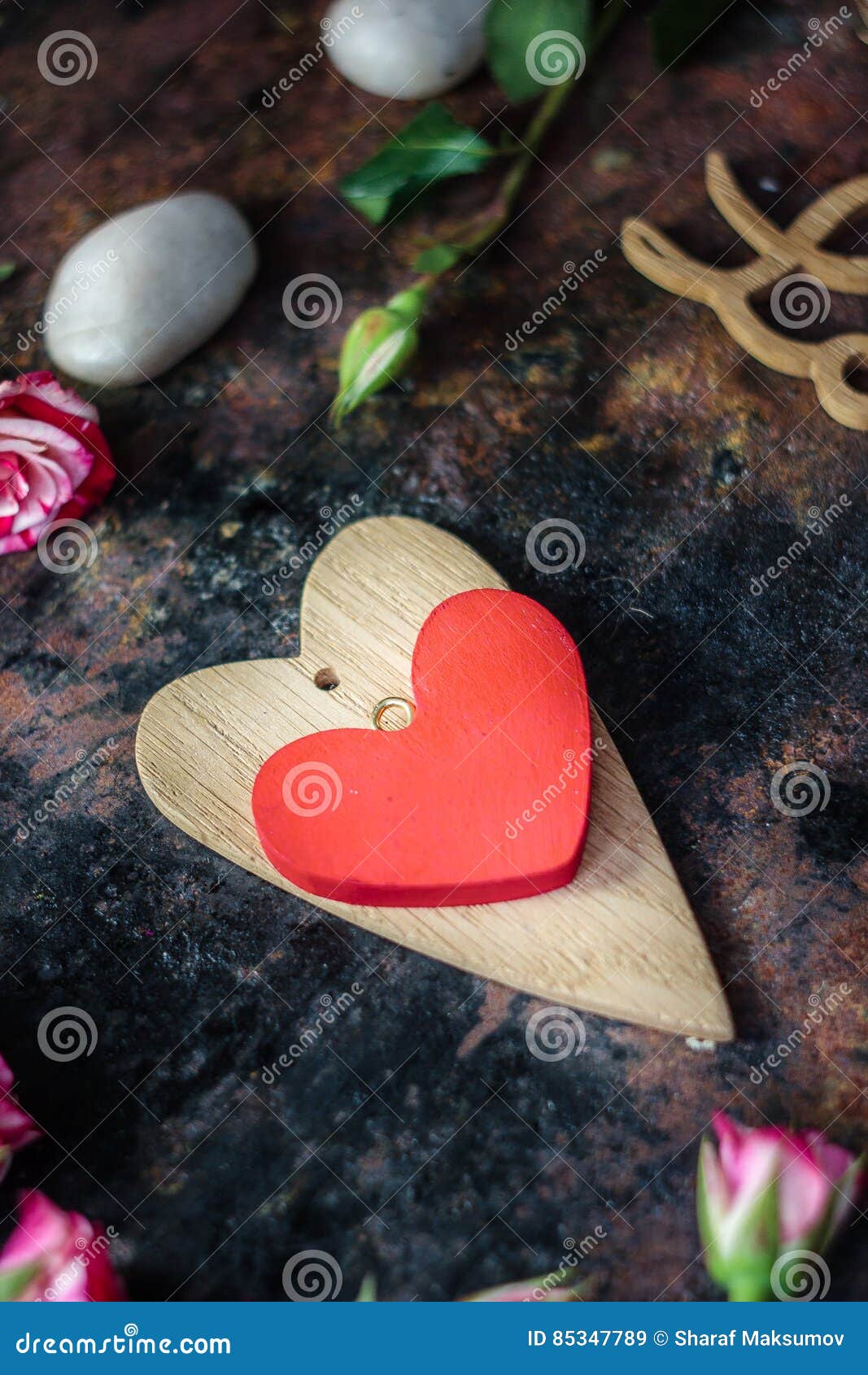 Valentine S Day Background. Two Valentine S Hearts on Rustic Surface ...