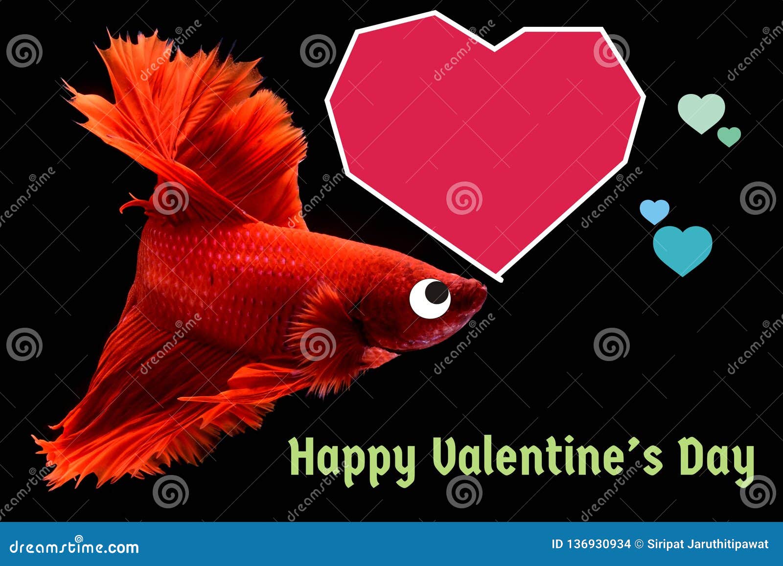 Valentine`s Day Card with a Heart on a Betta Fish Background Stock ...