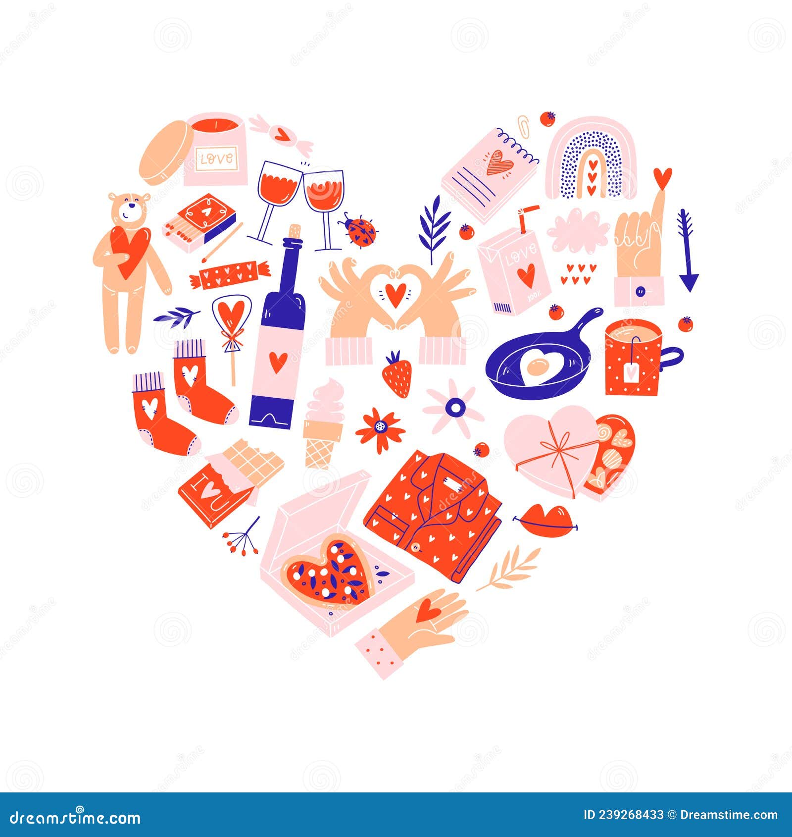 Valentine S Day Elements Set. Different Romantic Objects Stock Vector ...