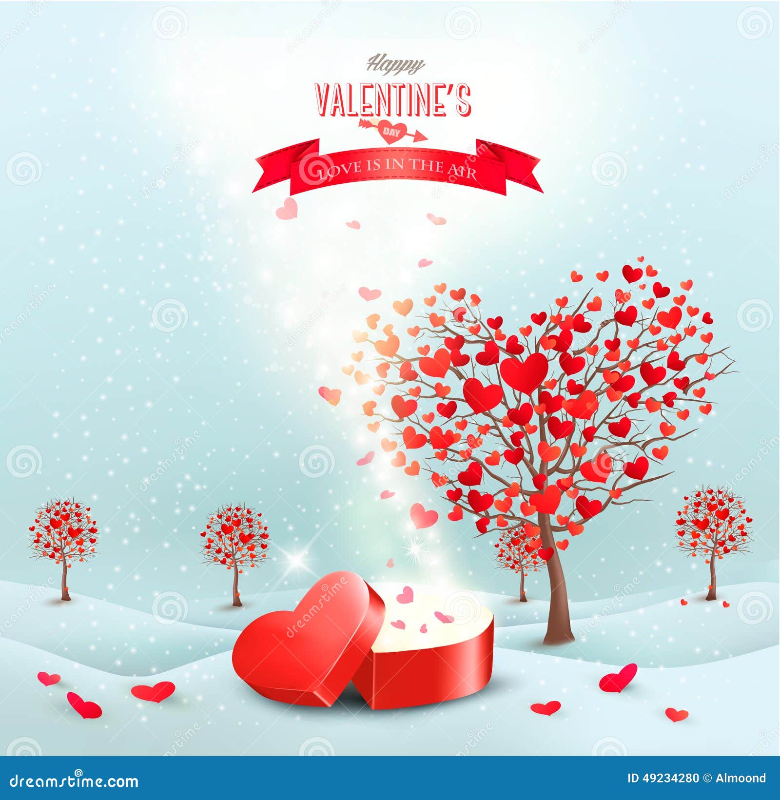 Valentine S Day Landscape with Heart Shaped Trees Stock Vector ...