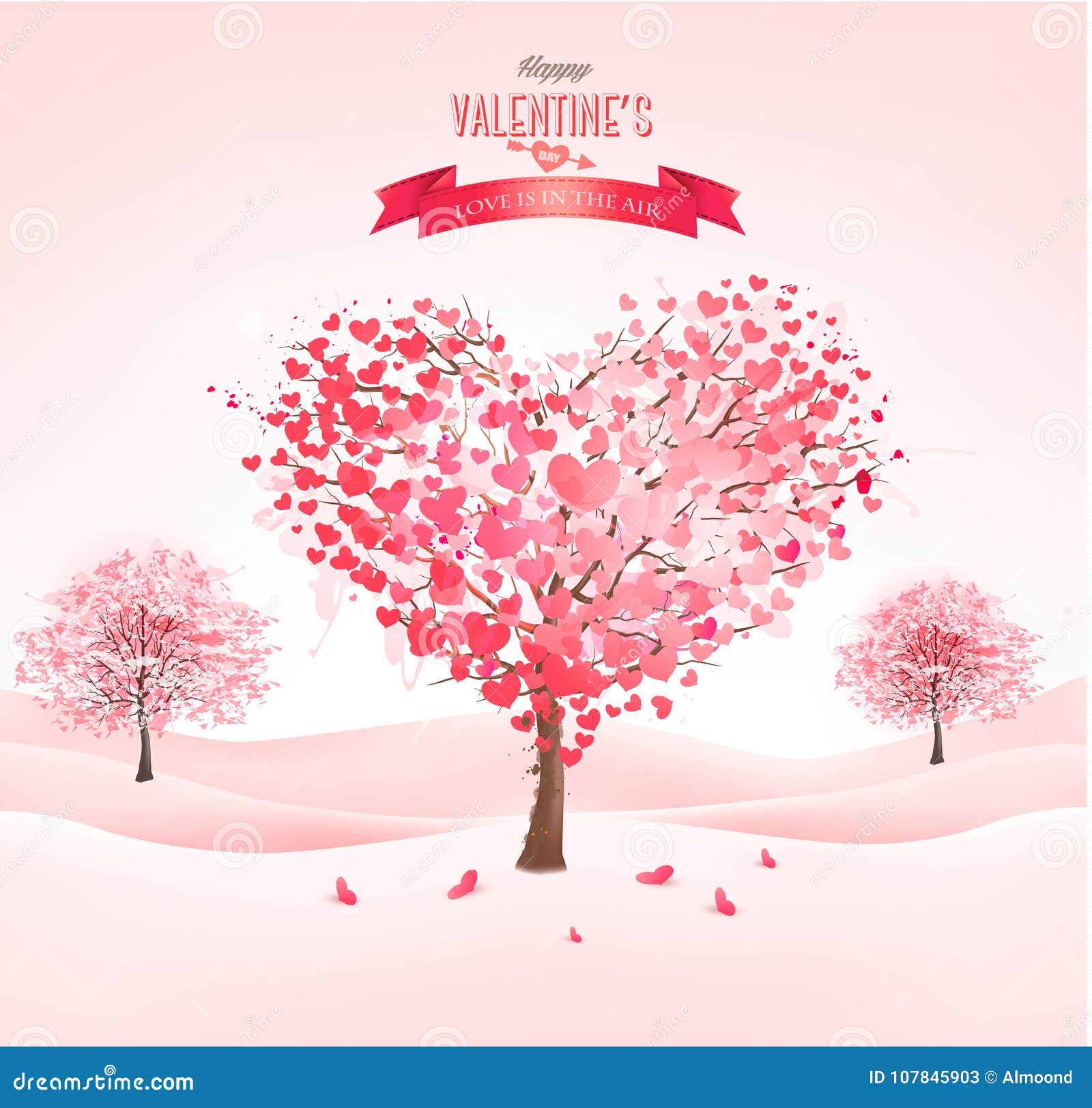 Valentine`s Day Landscape with Heart Shaped Trees. Stock Vector ...