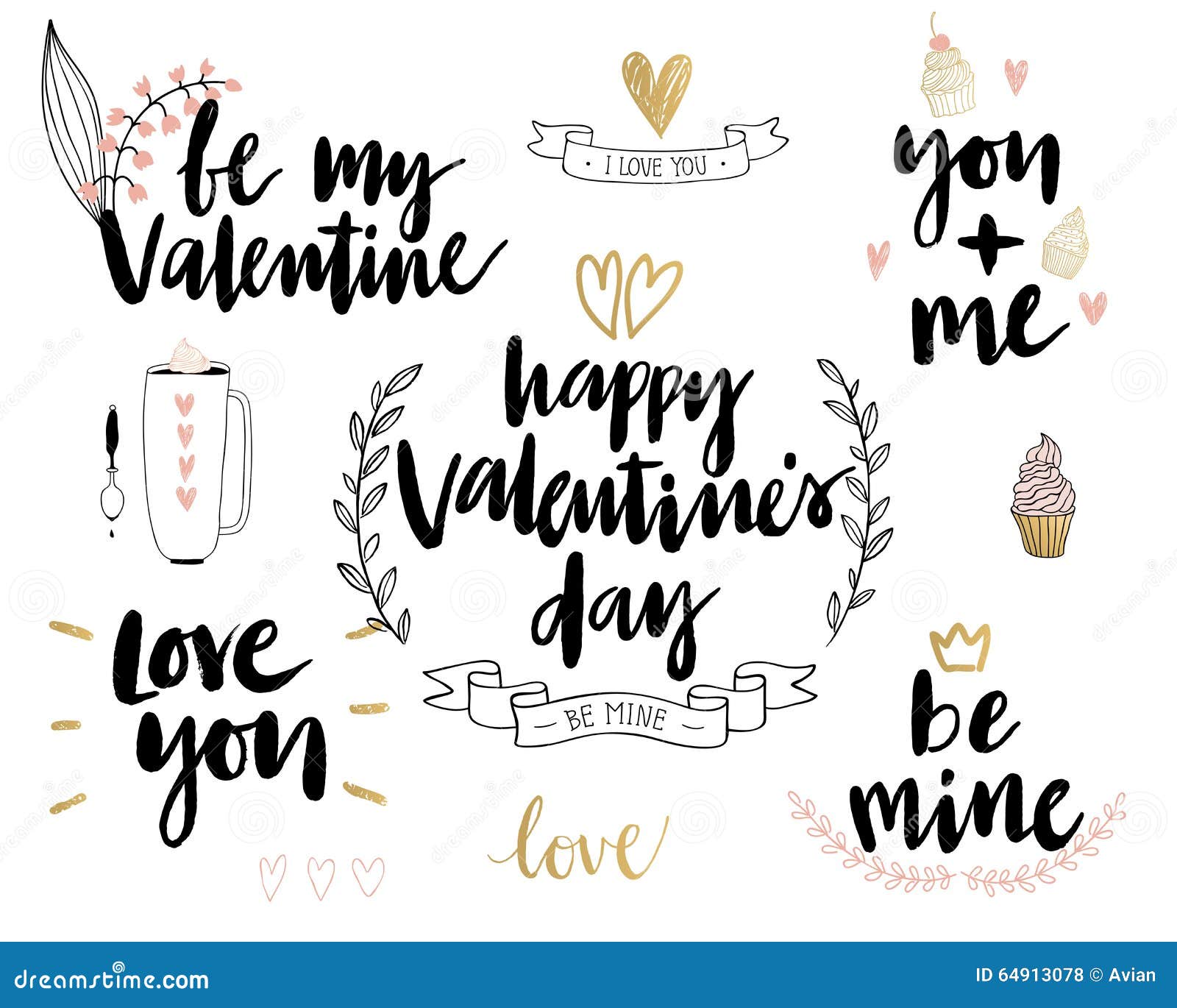 Valentine`s Day Lettering Design Set - Hand Drawn. Stock Vector ...