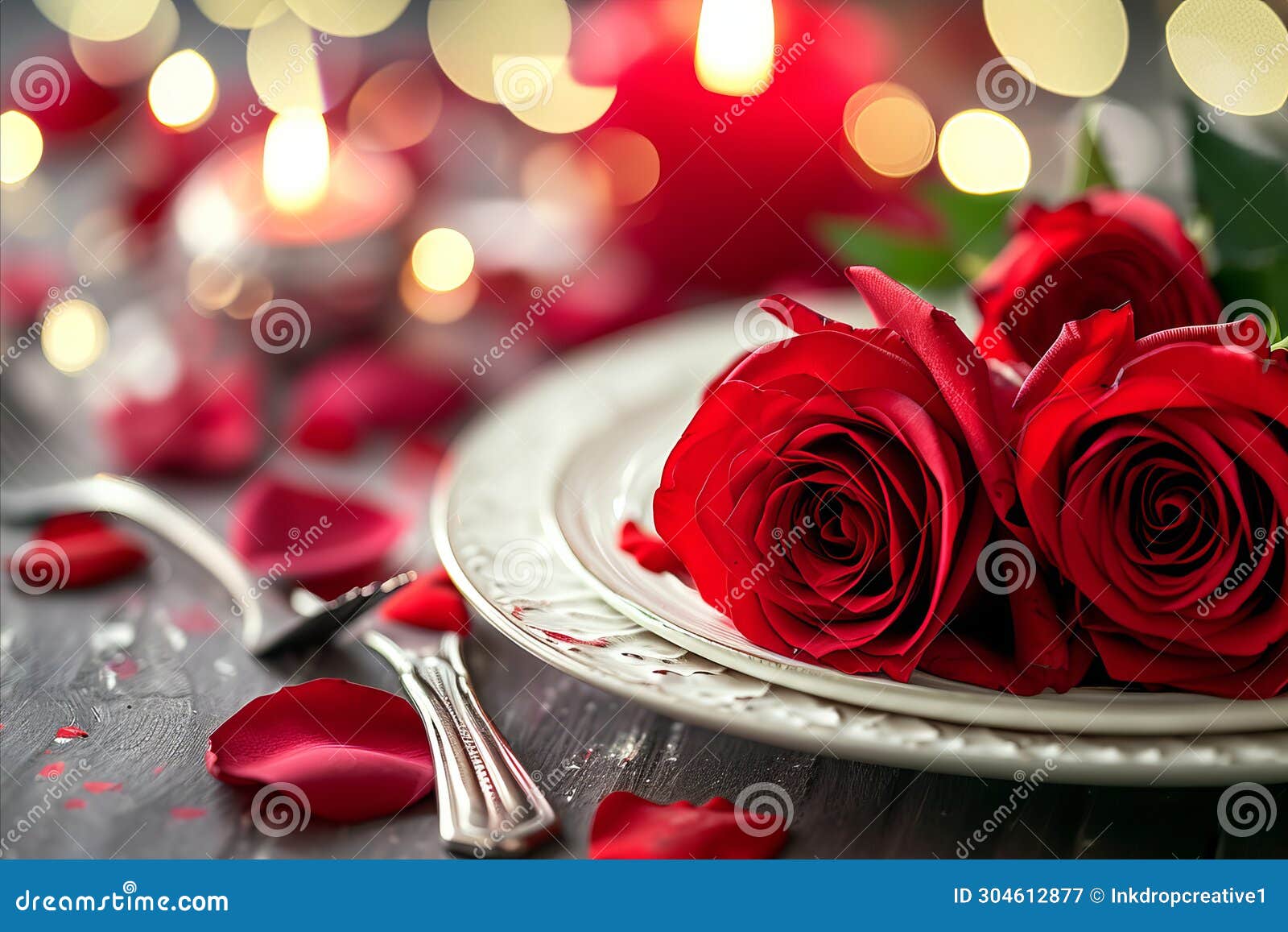 Valentine S Day Romantic Restaurant Dinner Setting with Red Rose Stock ...