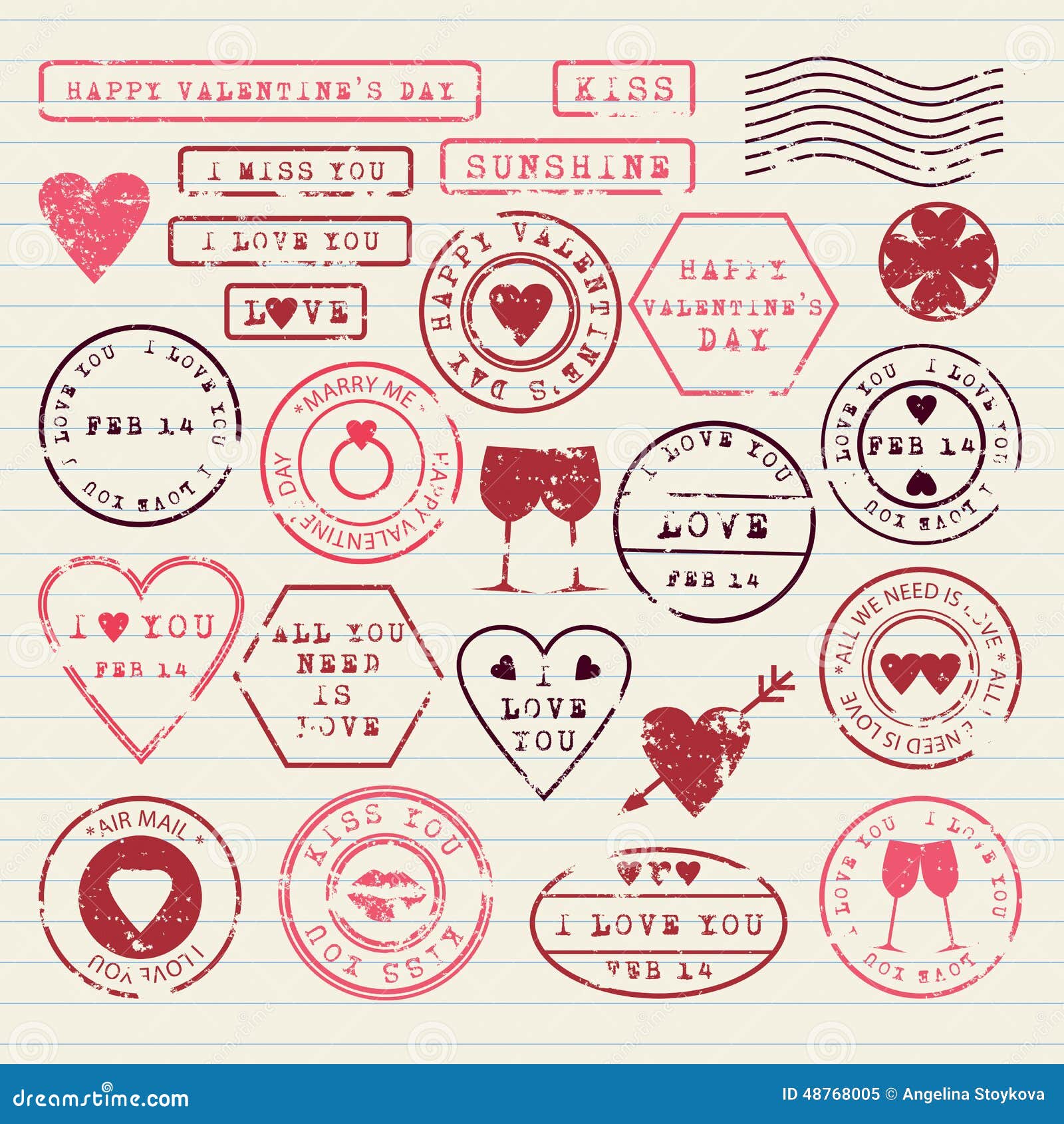 Valentine s Day stamps set stock vector. Illustration of marriage ...