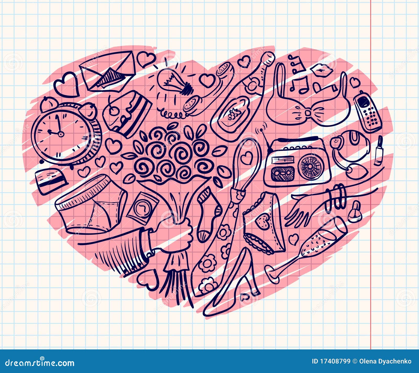 Valentine s doodles stock vector. Illustration of flower - 17408799