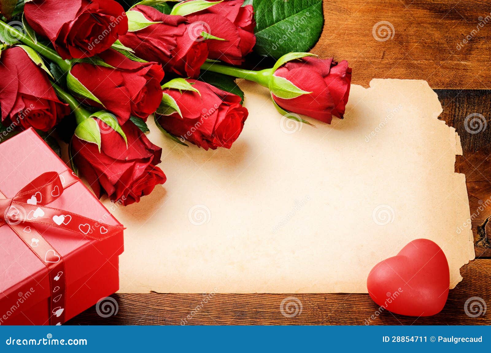 Valentine S Frame with Red Roses and Vintage Paper Stock Image - Image ...