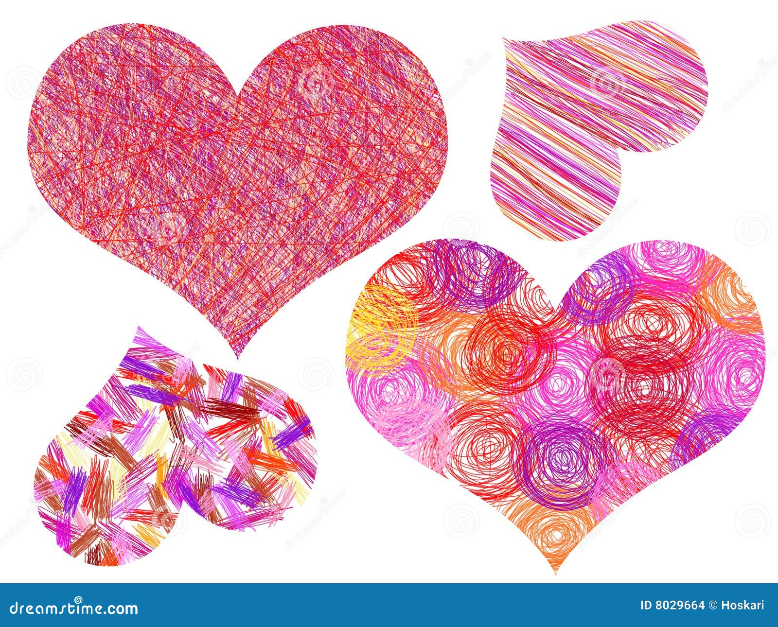 Set Of Hearts Drawing By Colored Pencils Vector Illustration ...
