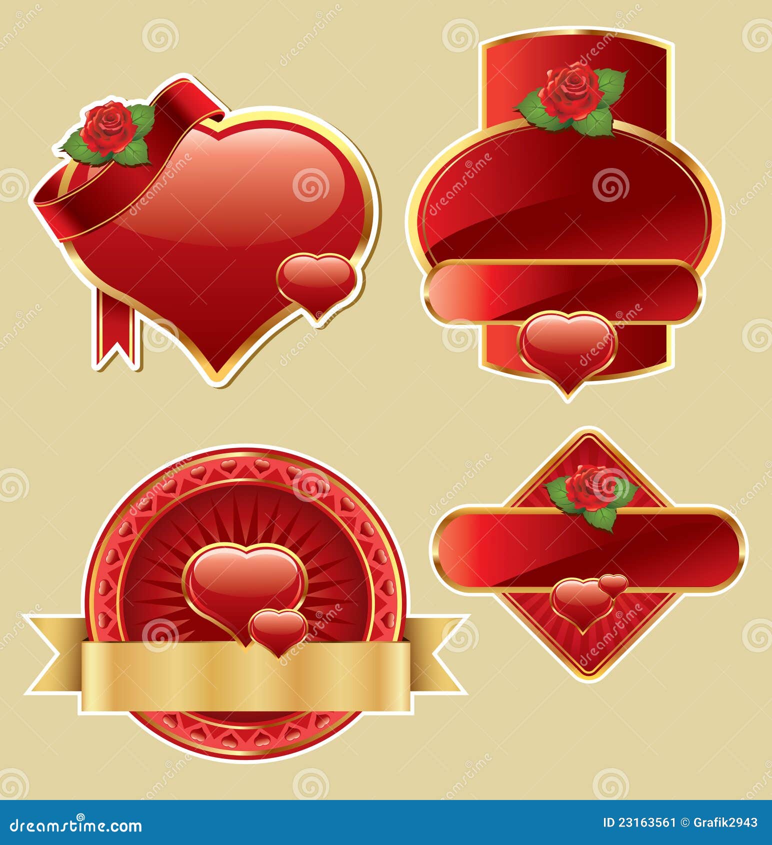 Valentine S Labels with Red Heart Stock Illustration - Illustration of ...