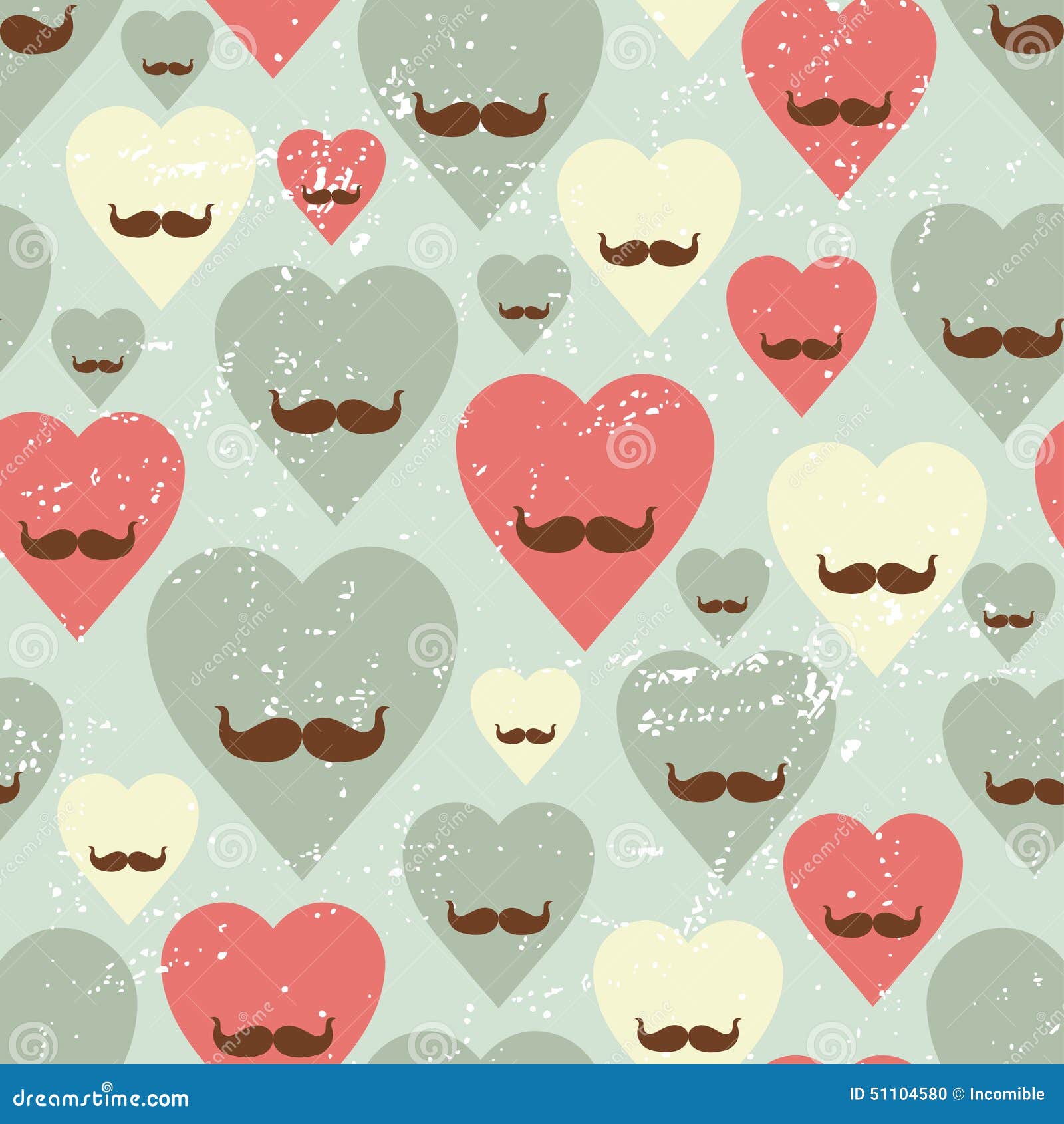 Valentine Seamless Pattern with Heart and Mustache Stock Vector ...