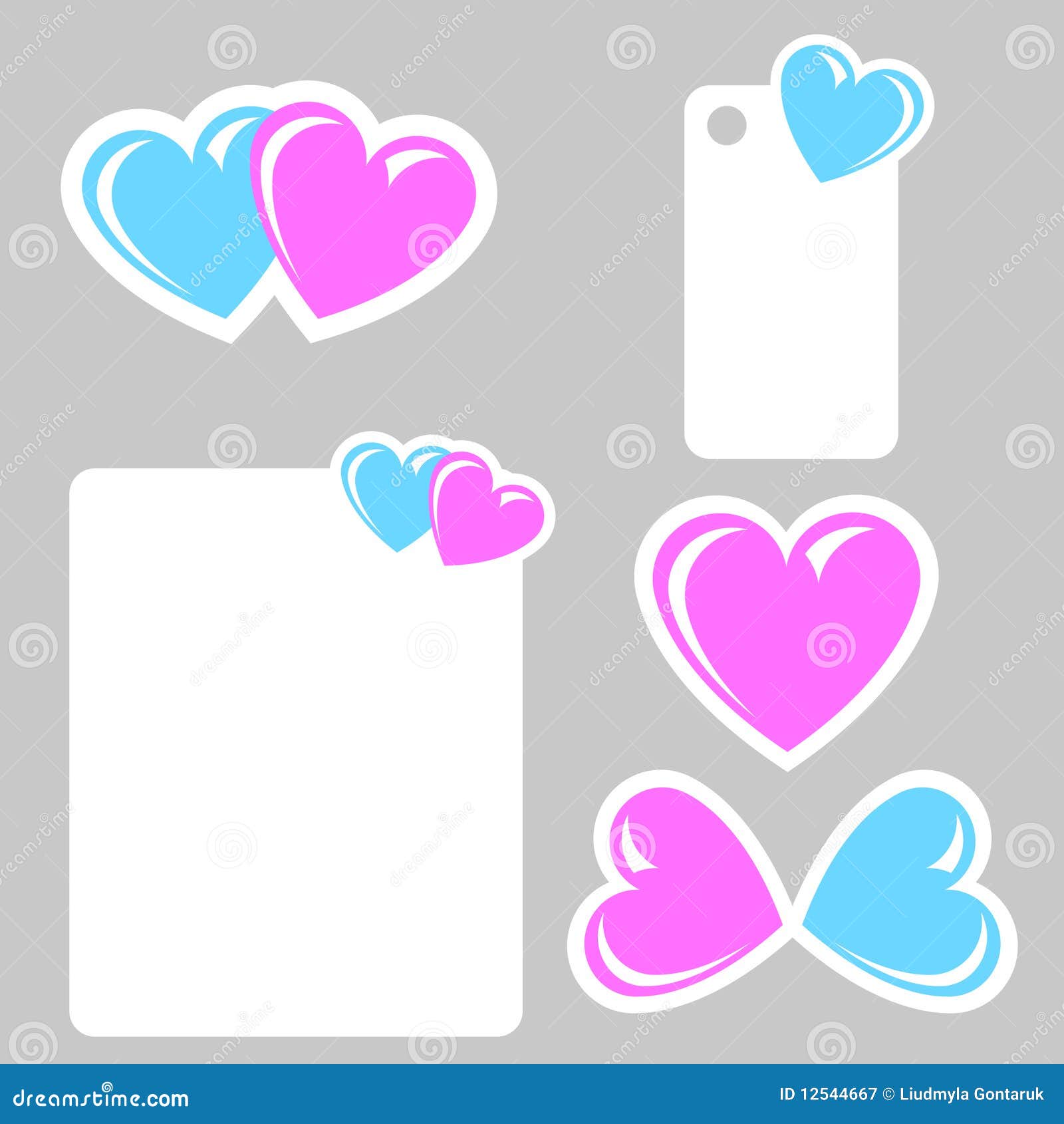 Valentine Stickers with Blue and Pink Heart Stock Vector - Illustration ...