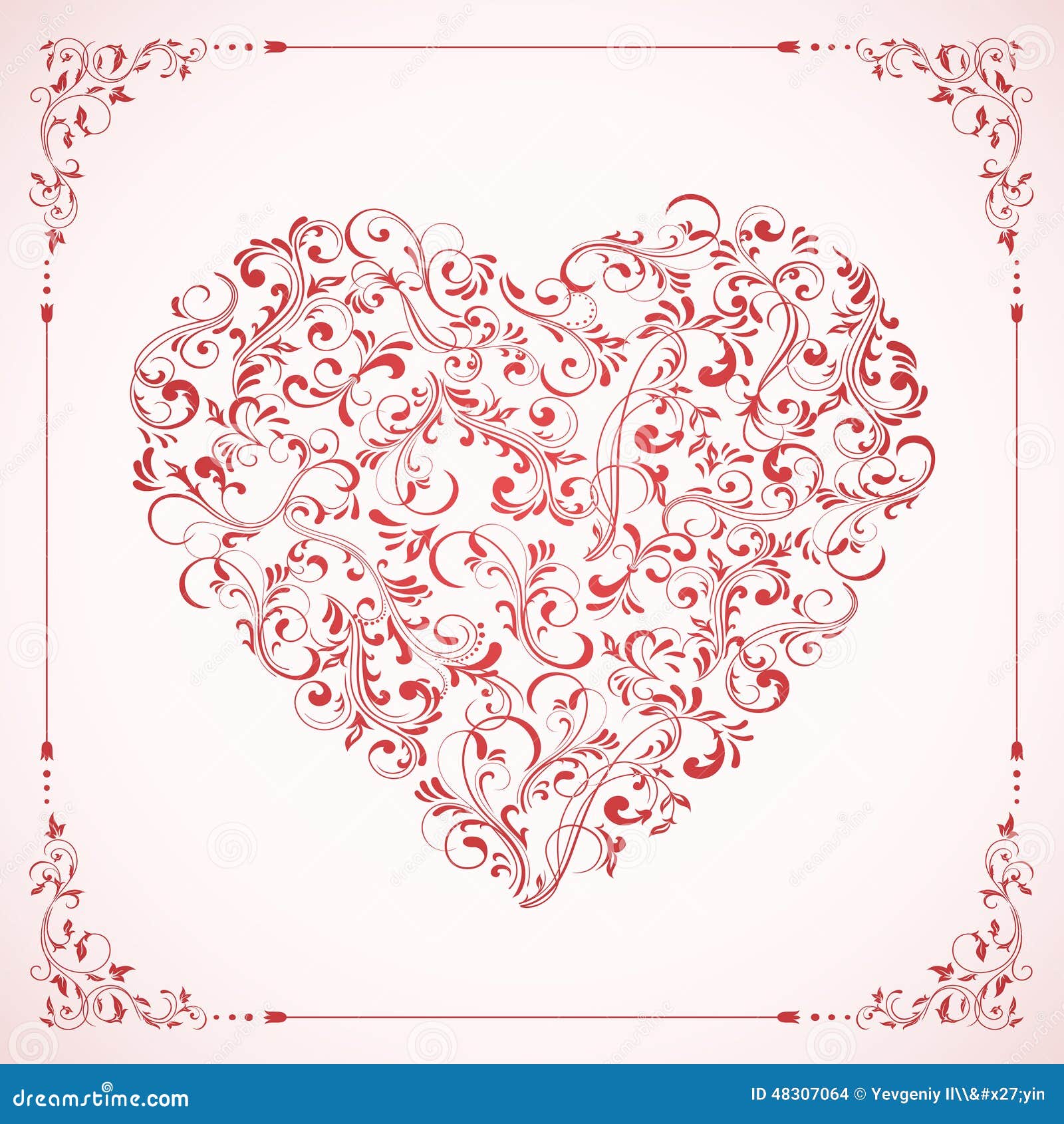 Valentines Card with Ornate Heart and Frame Stock Vector - Illustration ...