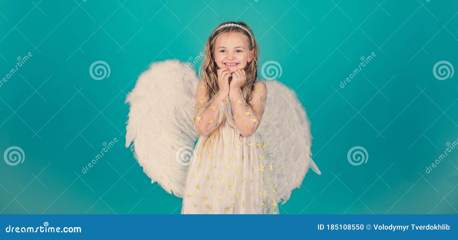 Valentines Day Angels Little Hands Crossed For You Mischievous Little Angel Girl Standing With