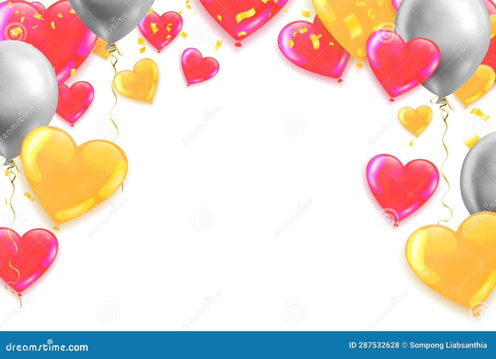 Valentines Day Background with Balloons and Hearts. Vector Illustration ...