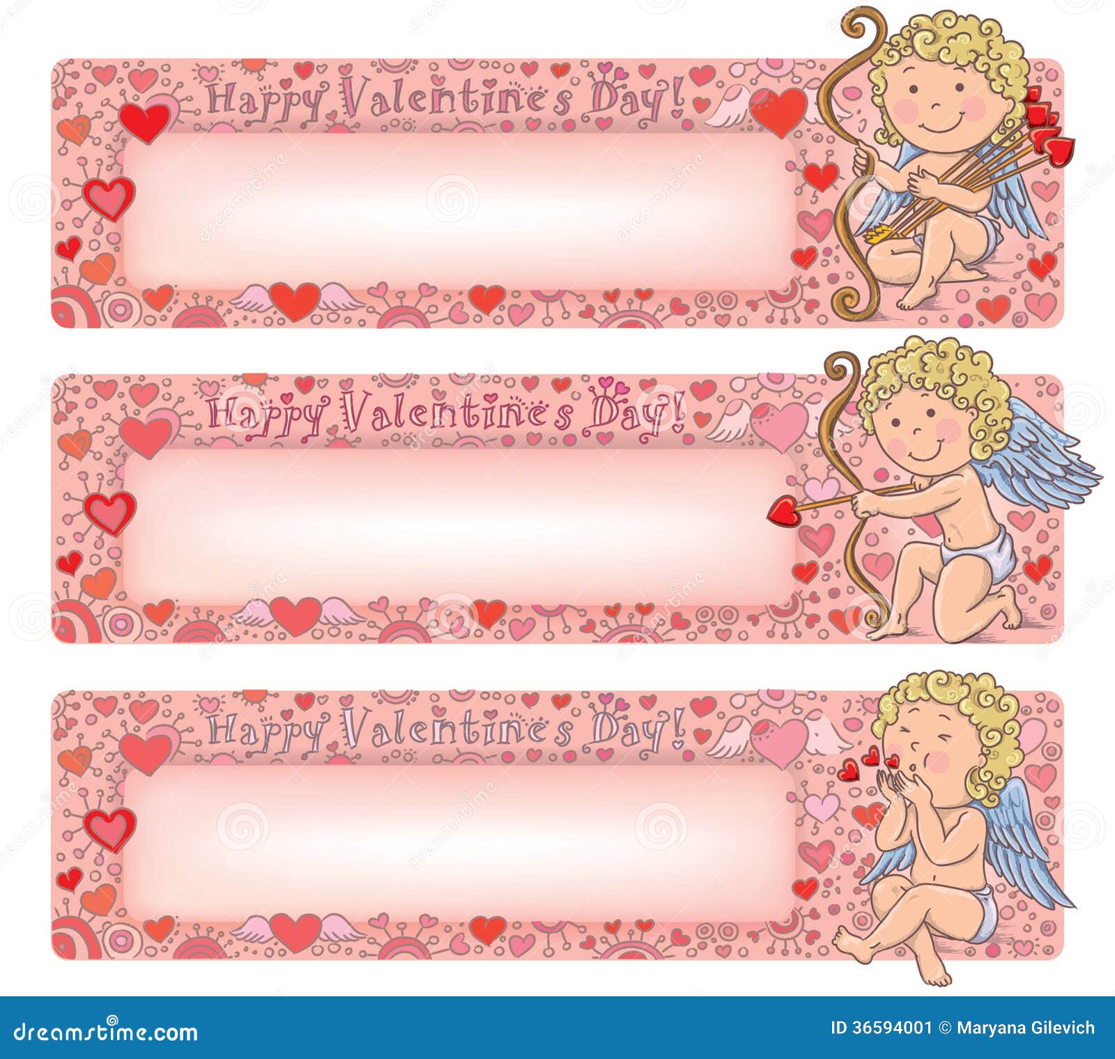 Valentines Day Banners with Cupid Stock Illustration - Illustration of ...