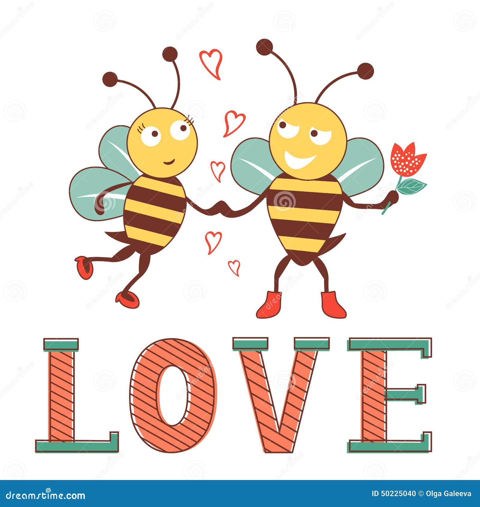 Valentines Day Card with Bees in Love Stock Vector - Illustration of ...