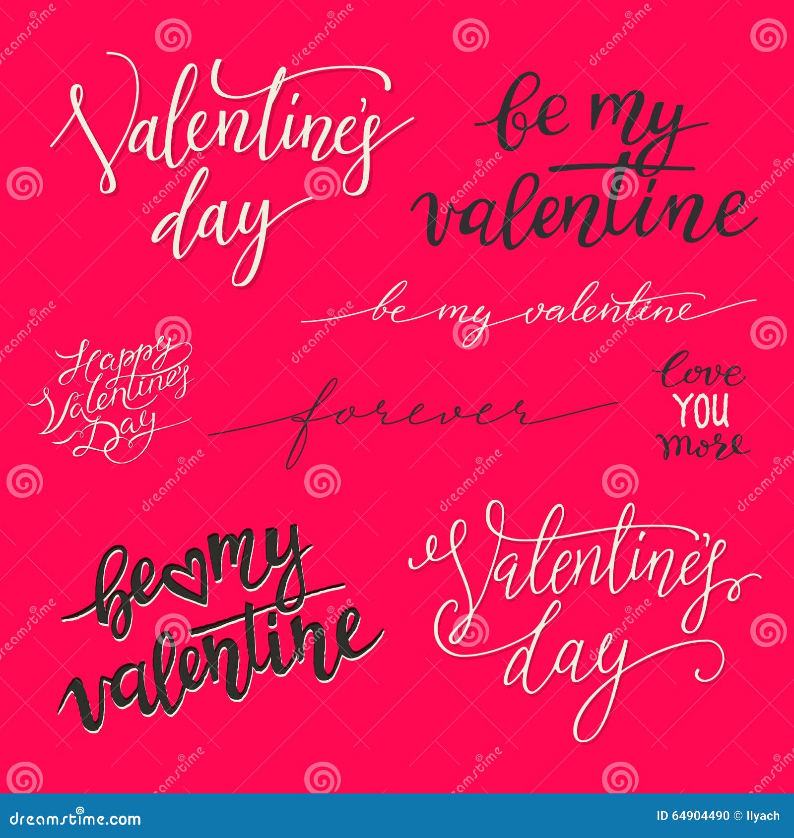 Valentines Day Card Calligraphy Lettering On Red Background Stock