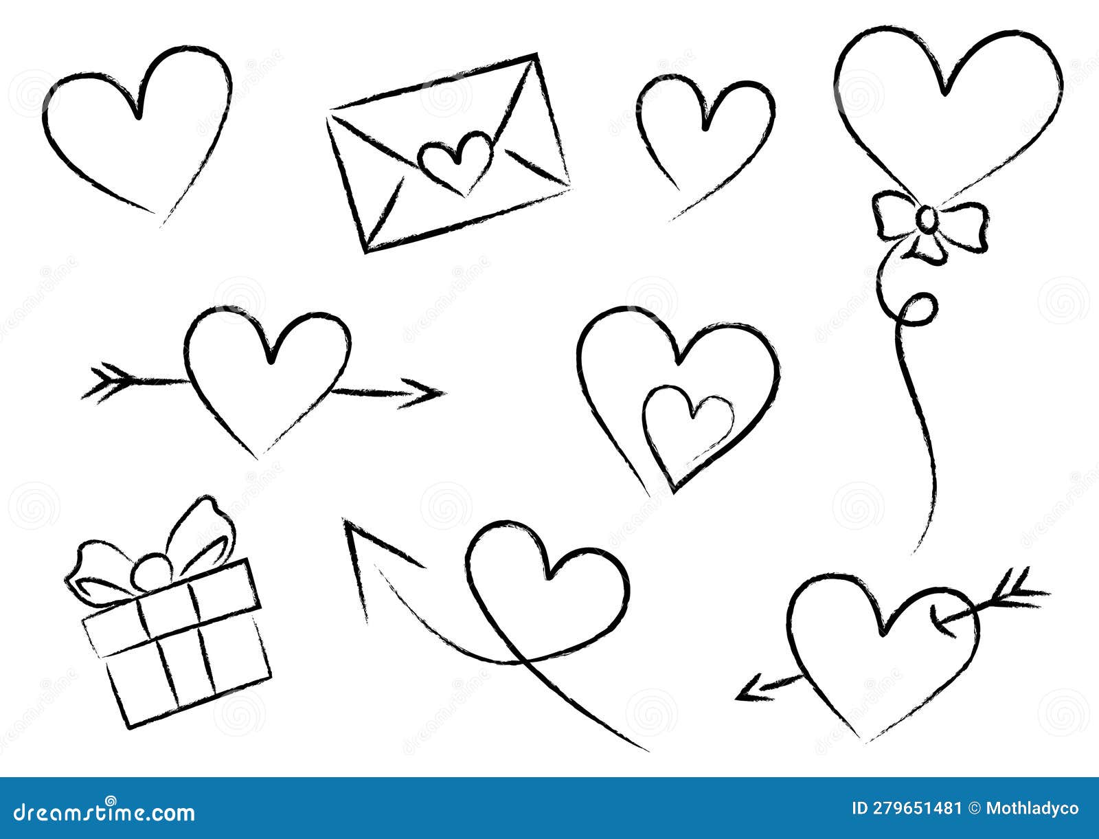 Valentines Day Charcoal Doodles, Vector Heart Illustration Stock ...