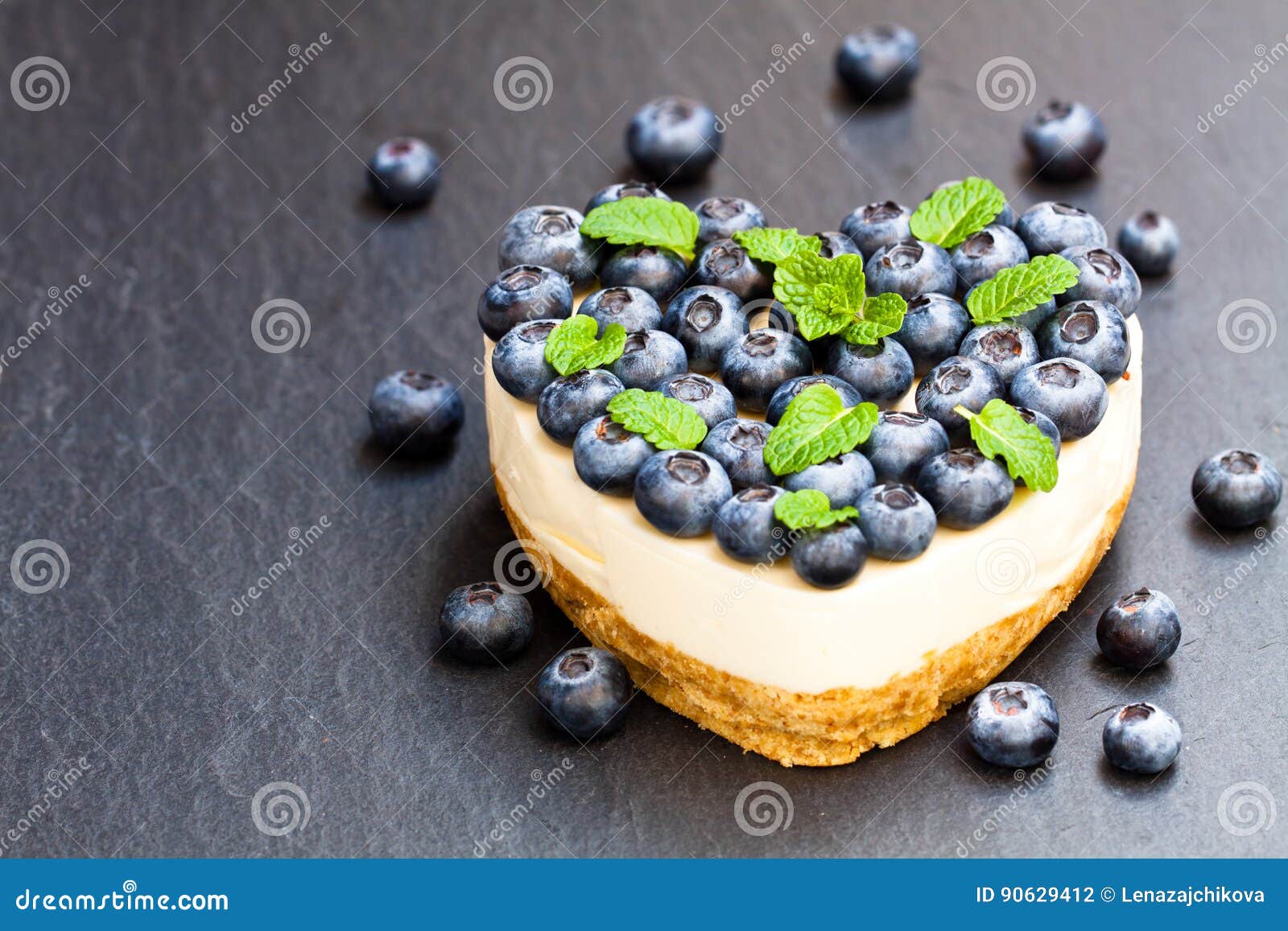 Valentines Day Dessert Heart Shaped Cheesecake With Blueberry Stock