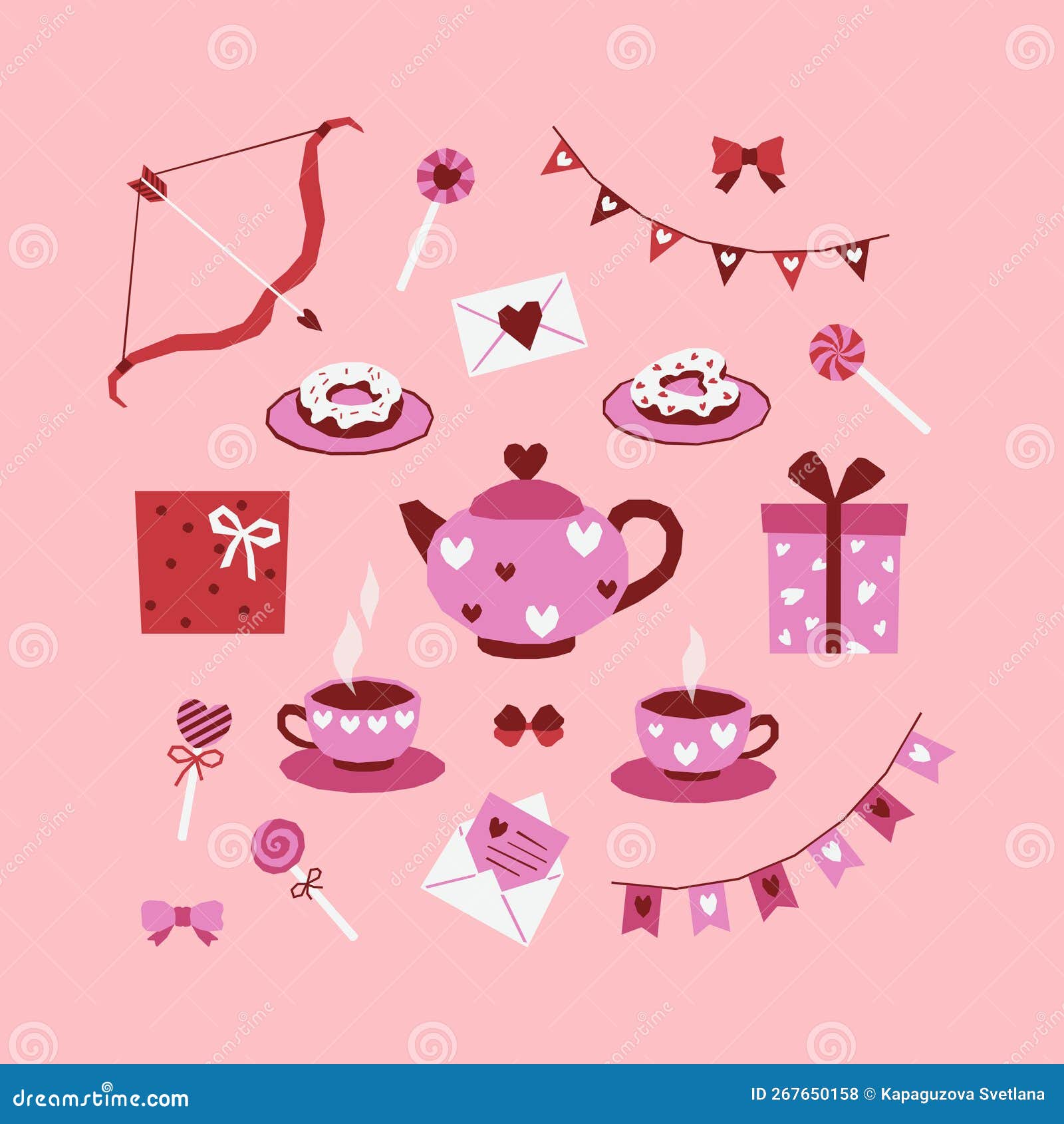 Valentines Day Elements Set. a Bundle of Items for February 14 with a ...