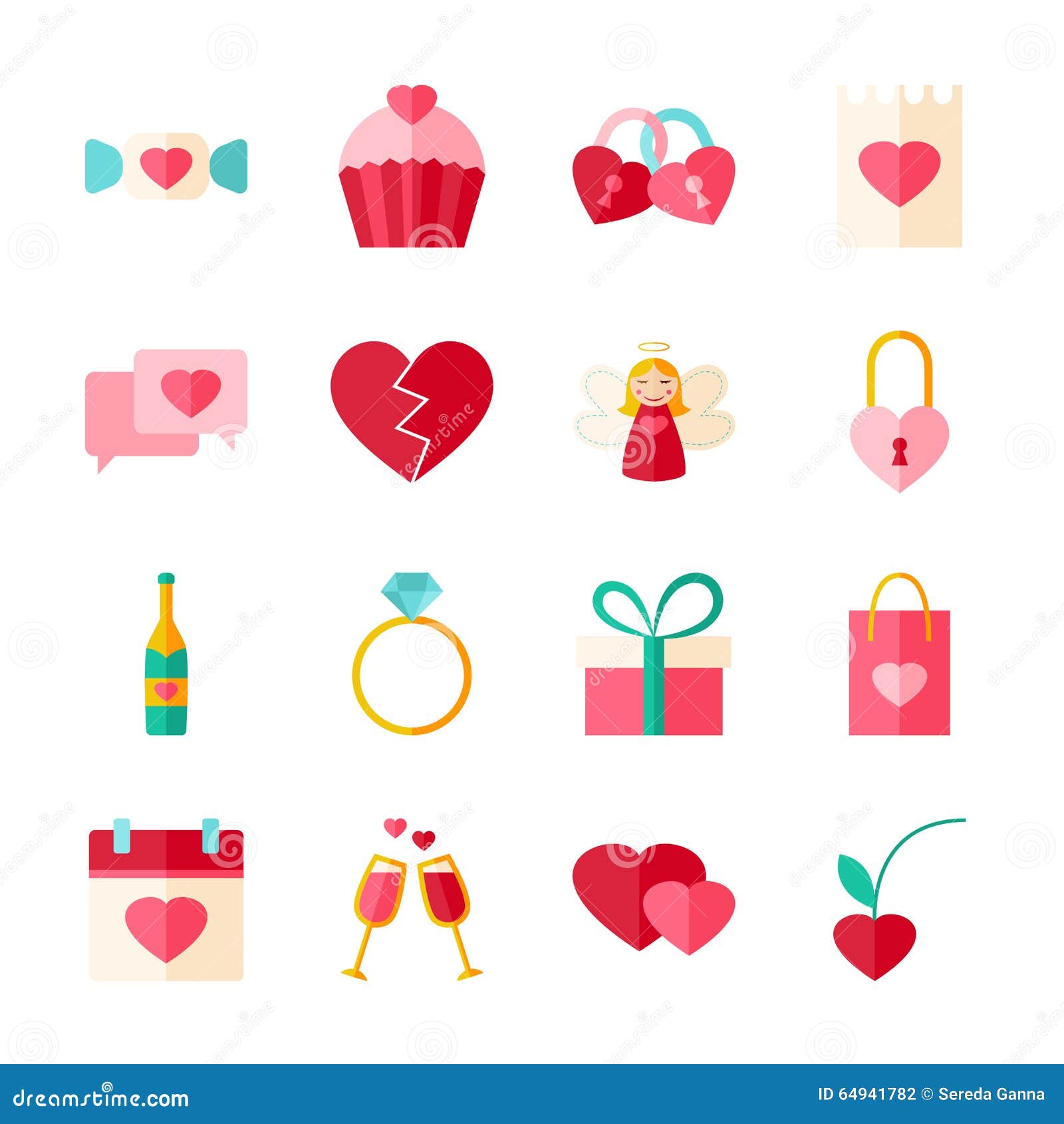Valentines Day Flat Objects Set Isolated Over White Stock Vector ...