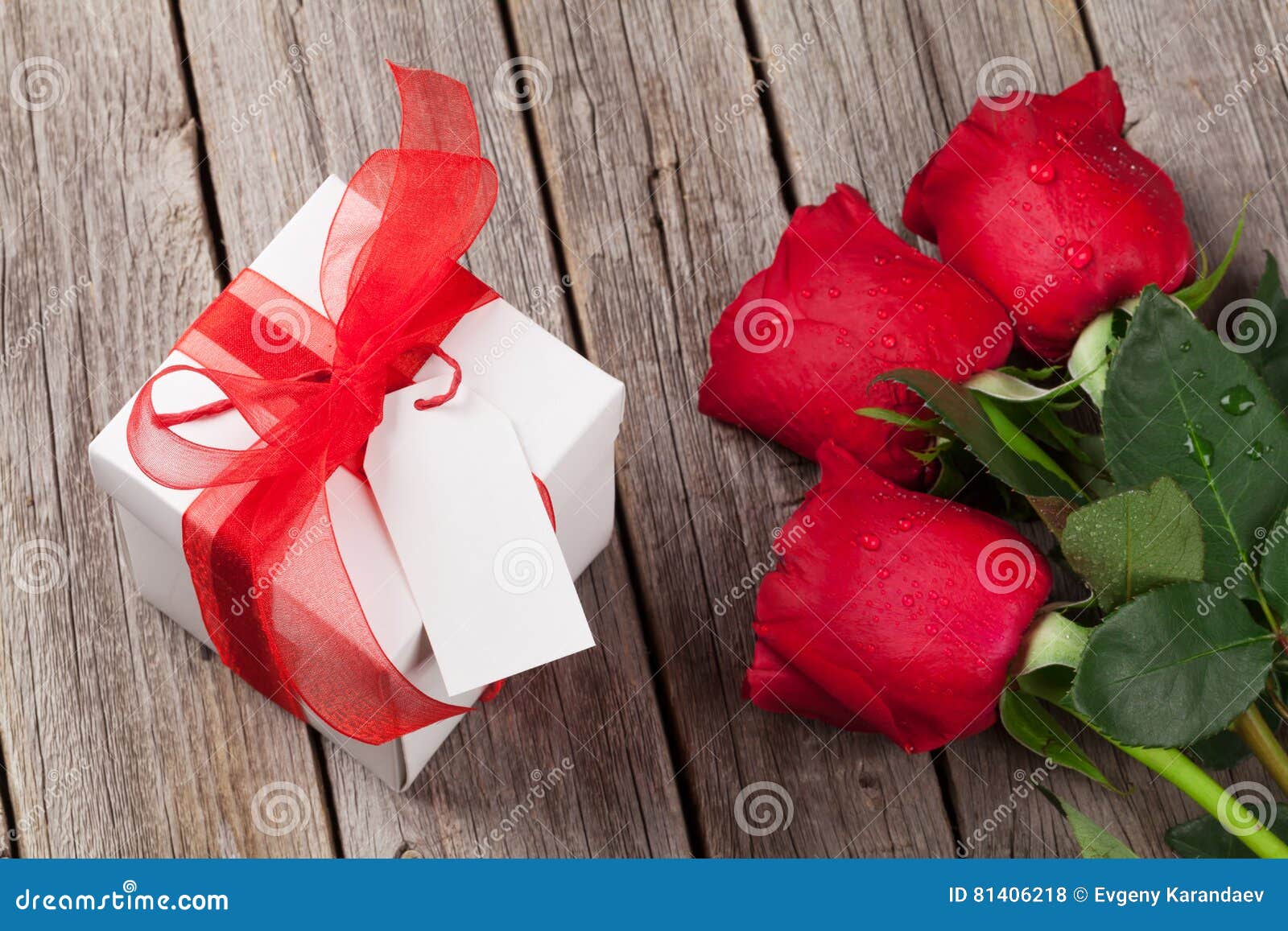 Valentines Day Gift Box and Red Roses Stock Photo - Image of copy ...