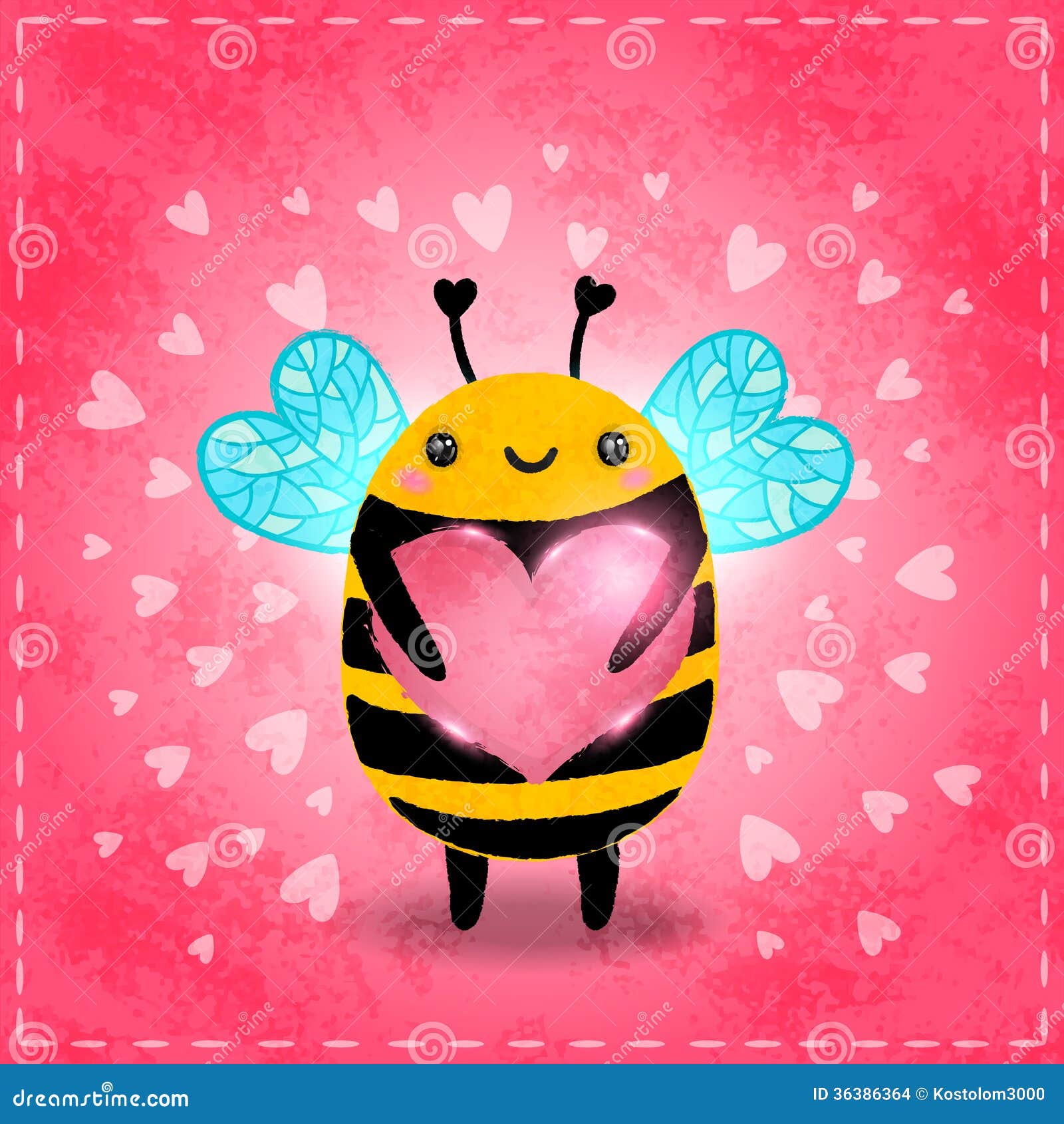 Valentines Day Greeting Card with Bee and Heart Stock Vector ...