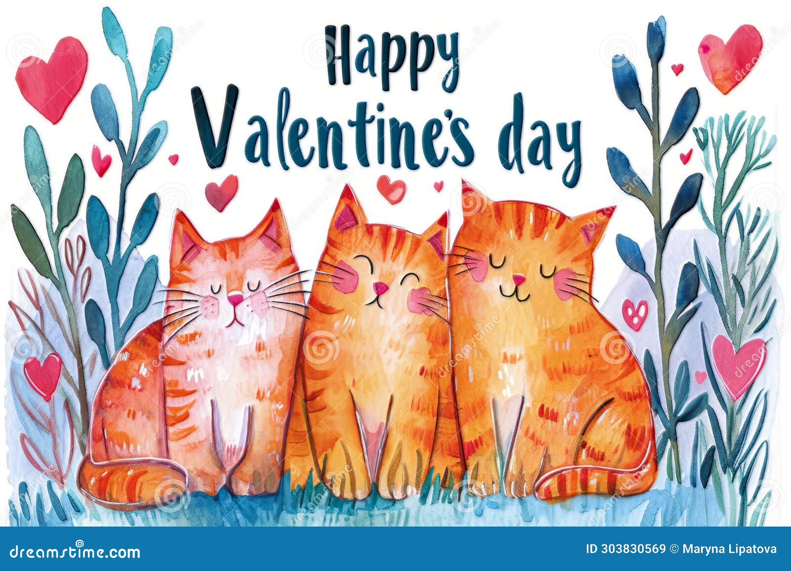 Valentines Day Greeting Card with Cute Cats. Stock Image - Image of ...